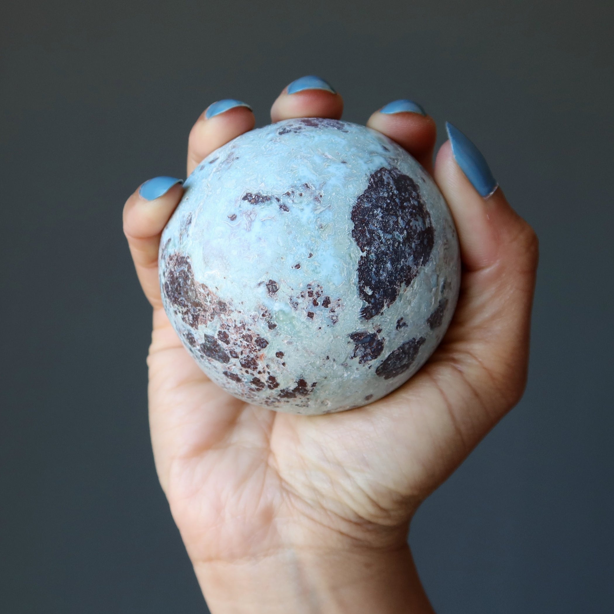 Larimar Sphere Red Hematite Fire in Sky Crystal Ball — Satin Crystals