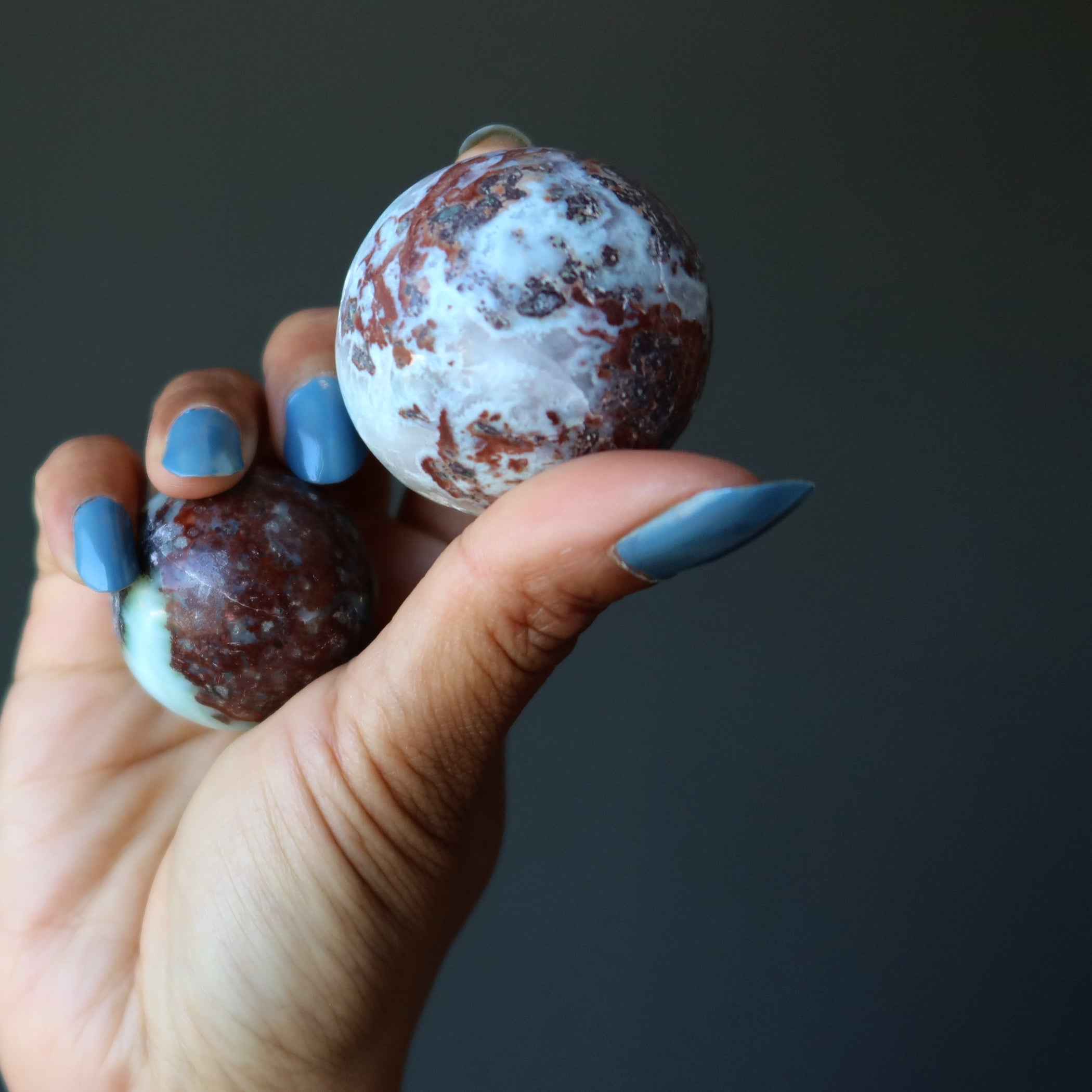 Larimar Sphere Red Hematite Fire in Sky Crystal Ball — Satin Crystals