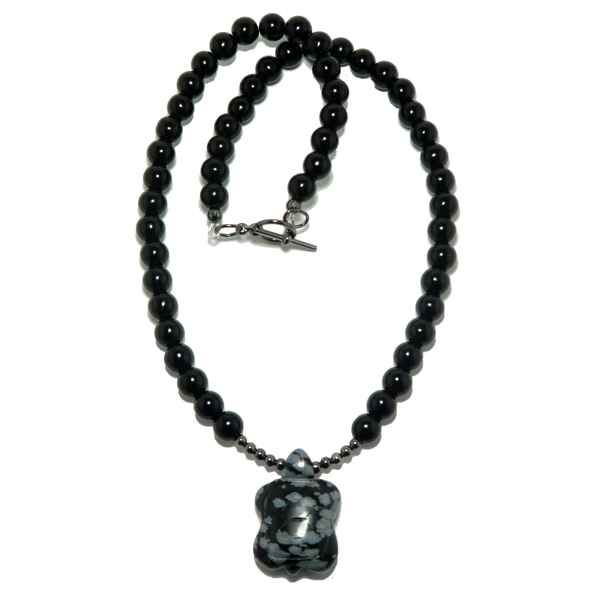 Black Obsidian Necklace Snowflake Turtle Gunmetal — Satin Crystals