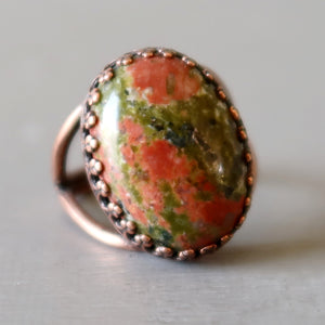 Unakite Ring Planet Earth Gemstone Antique Copper — Satin Crystals