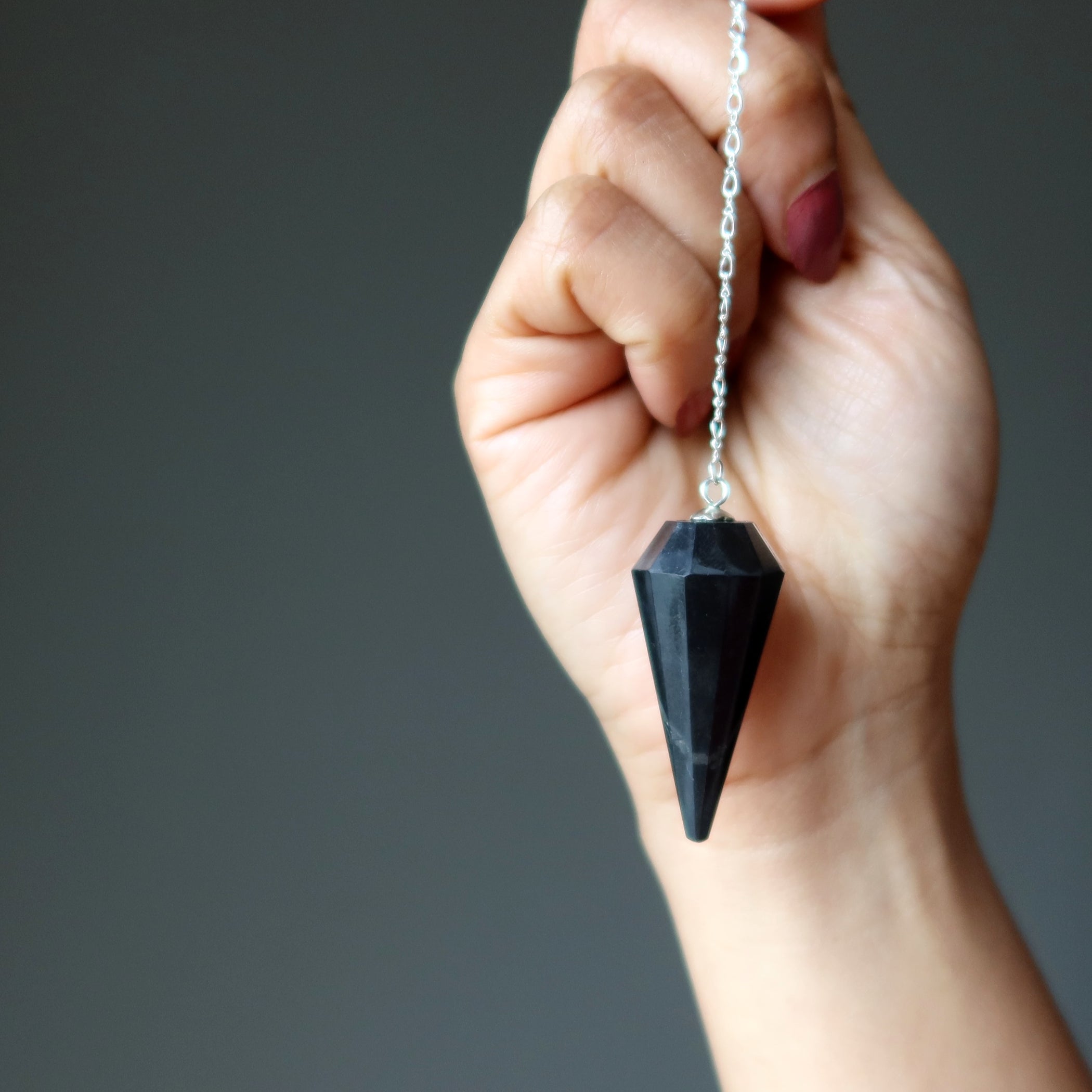 Shungite Pendulum Protected Mind Sterling Silver — Satin Crystals