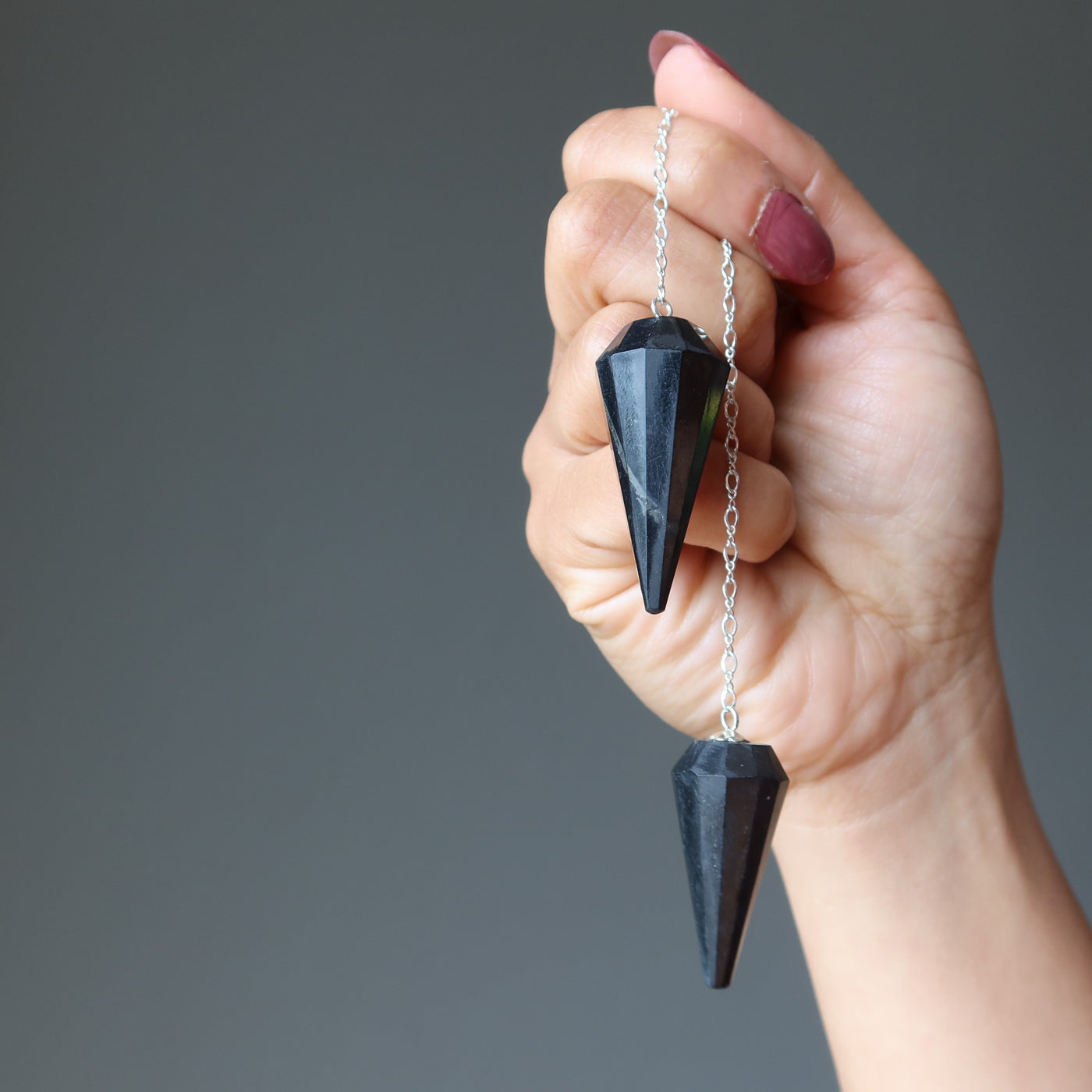 Shungite Pendulum Protected Mind Sterling Silver — Satin Crystals