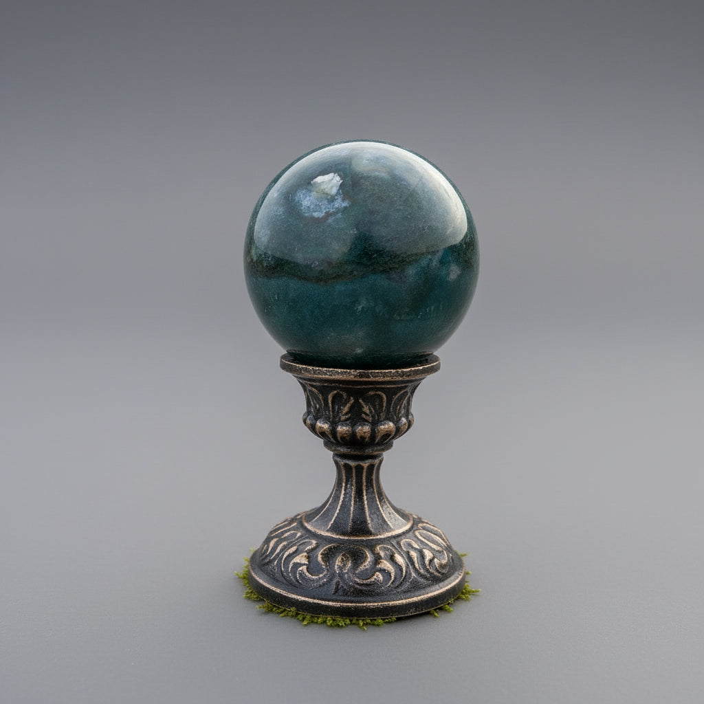 Moss Agate Sphere Thrive Crystal Ball — Satin Crystals