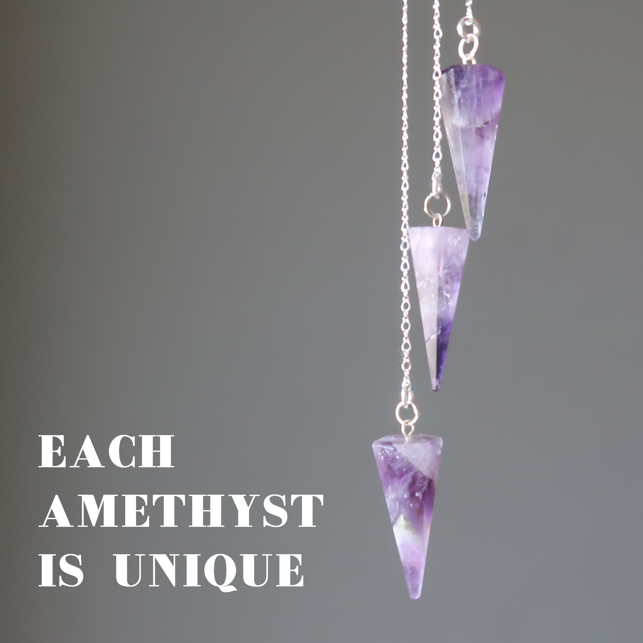 Amethyst Pendulum Light as Feather Purple Gem Sterling — Satin Crystals