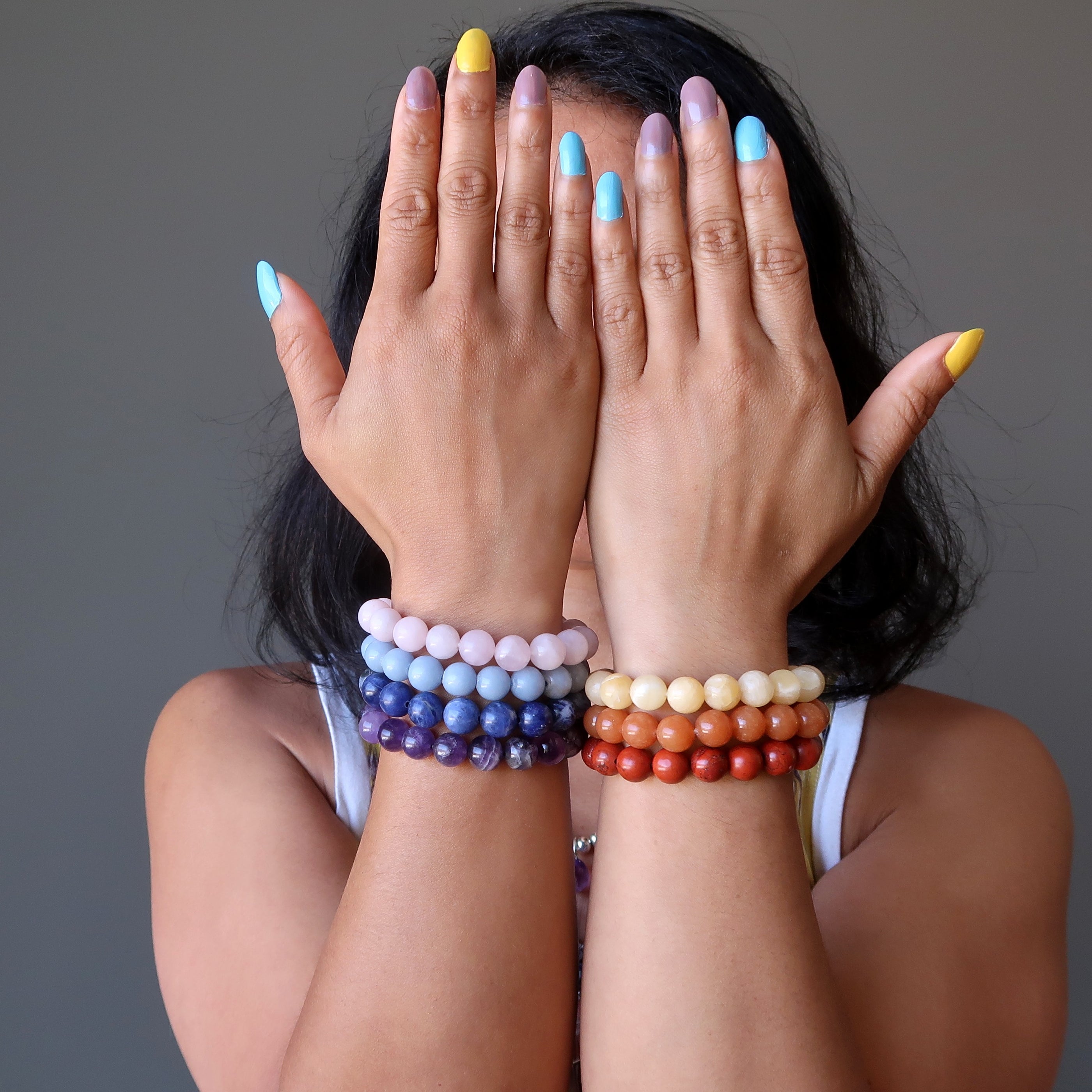 Chakra Bracelet Set 7 Rainbow Luxury Healing Crystals — Satin Crystals