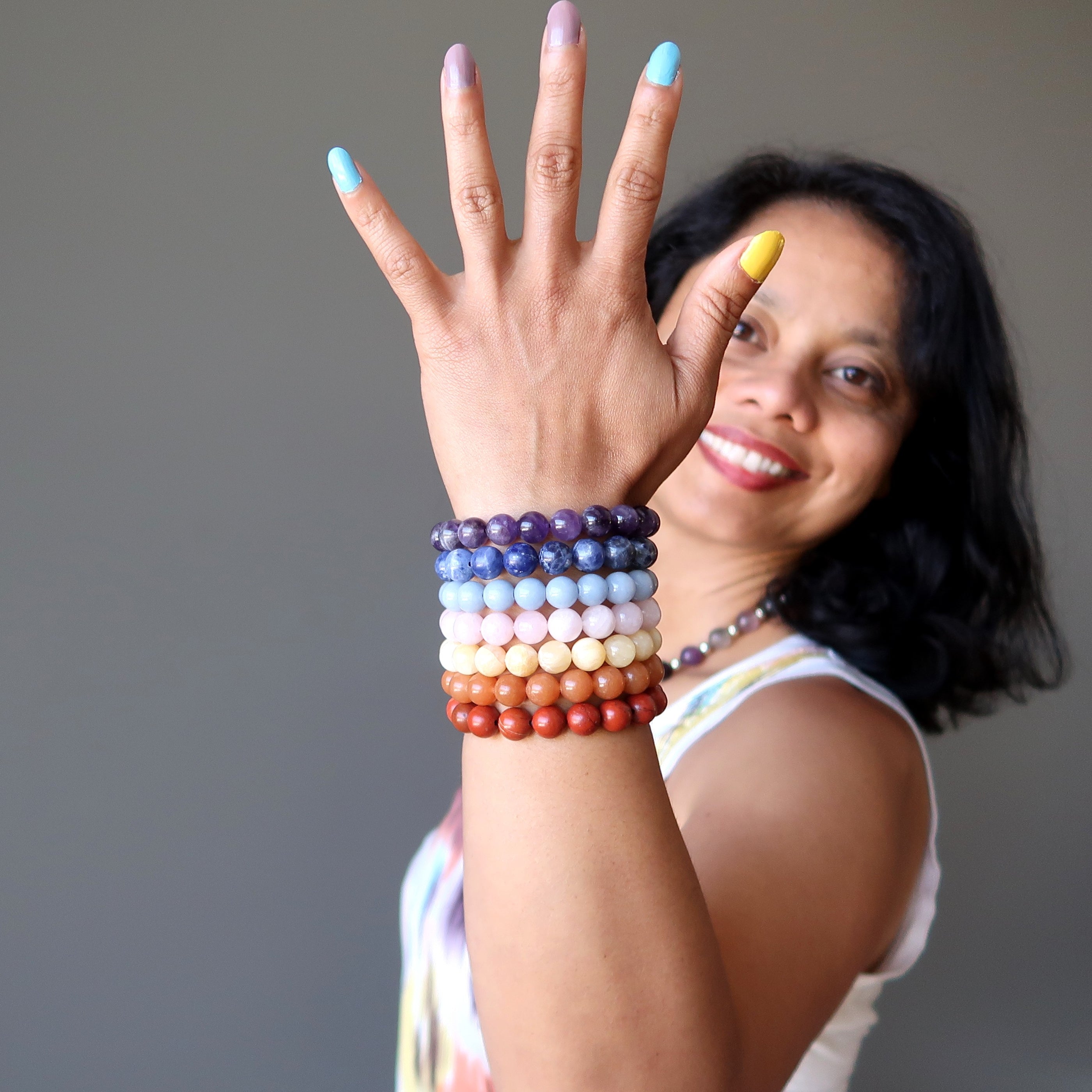 Chakra Bracelet Set 7 Rainbow Luxury Healing Crystals — Satin Crystals