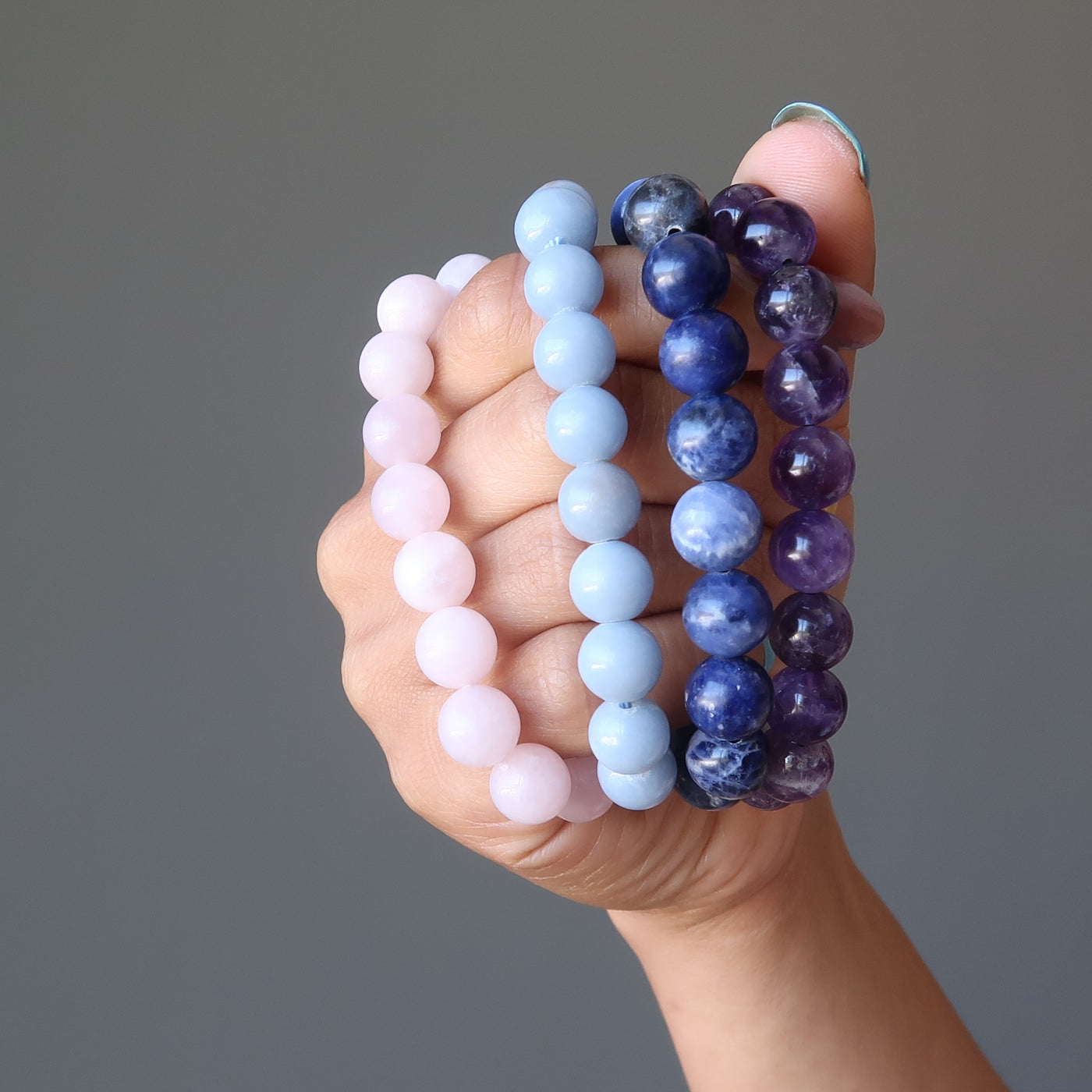Upper Chakra Bracelet Set Amethyst Sodalite Angelite Rose Quartz ...