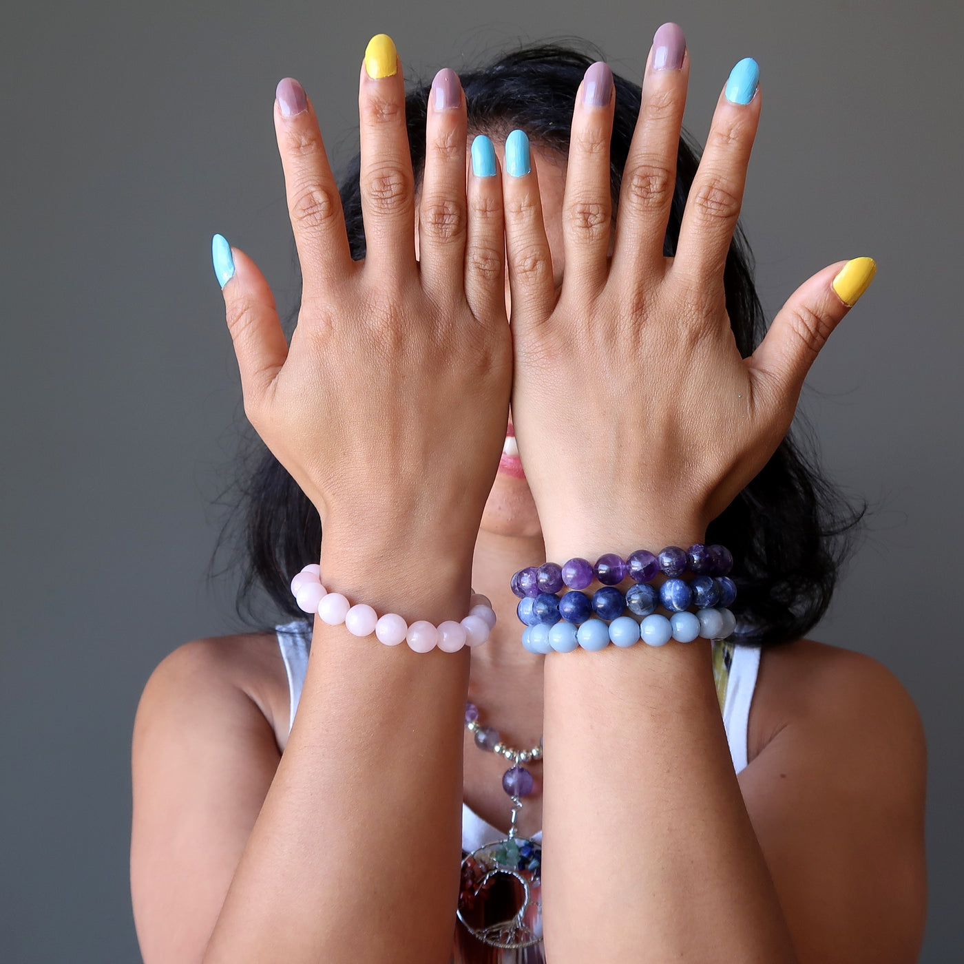 Upper Chakra Bracelet Set Amethyst Sodalite Angelite Rose Quartz ...