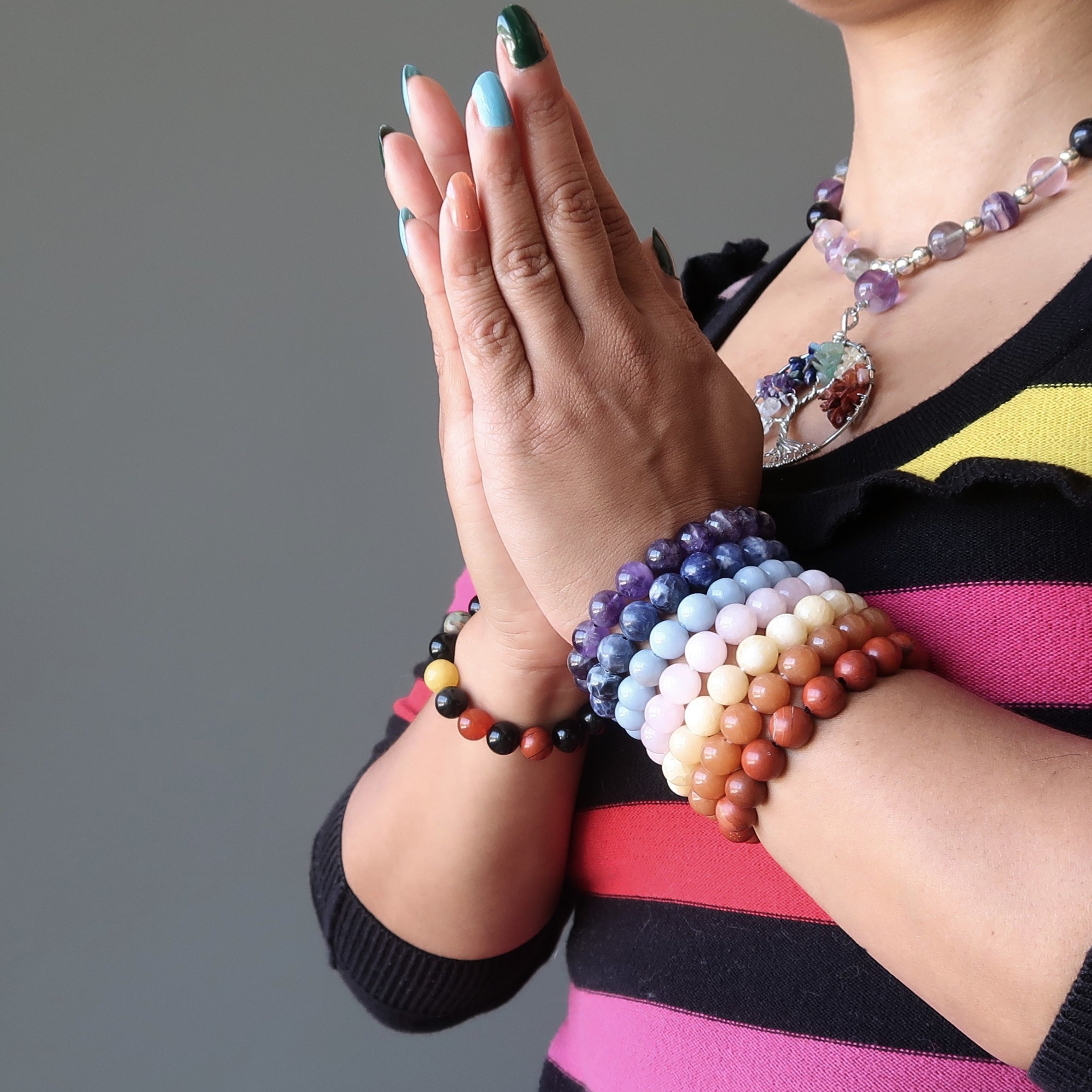 Chakra Bracelet Set 7 Rainbow Luxury Healing Crystals — Satin Crystals