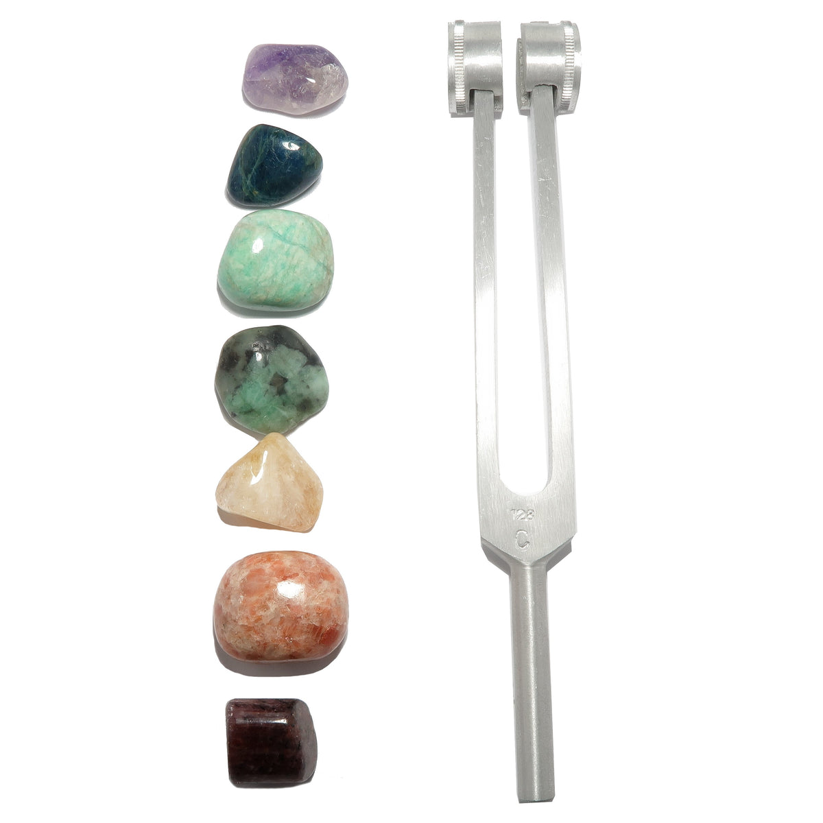 Chakra Set 7 Stones and Tuning Fork Vibrational Healing — Satin Crystals