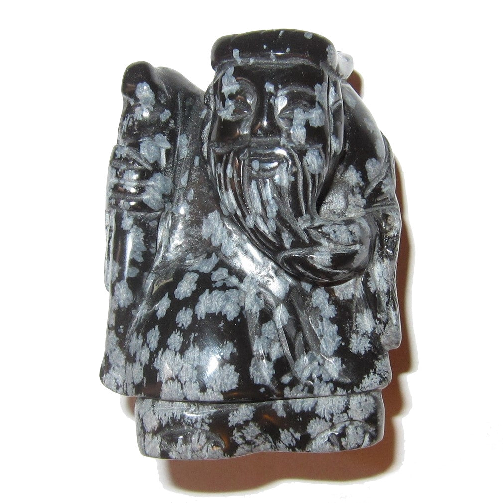 Snowflake Obsidian Shou Xing Chinese Longevity God Stone — Satin Crystals