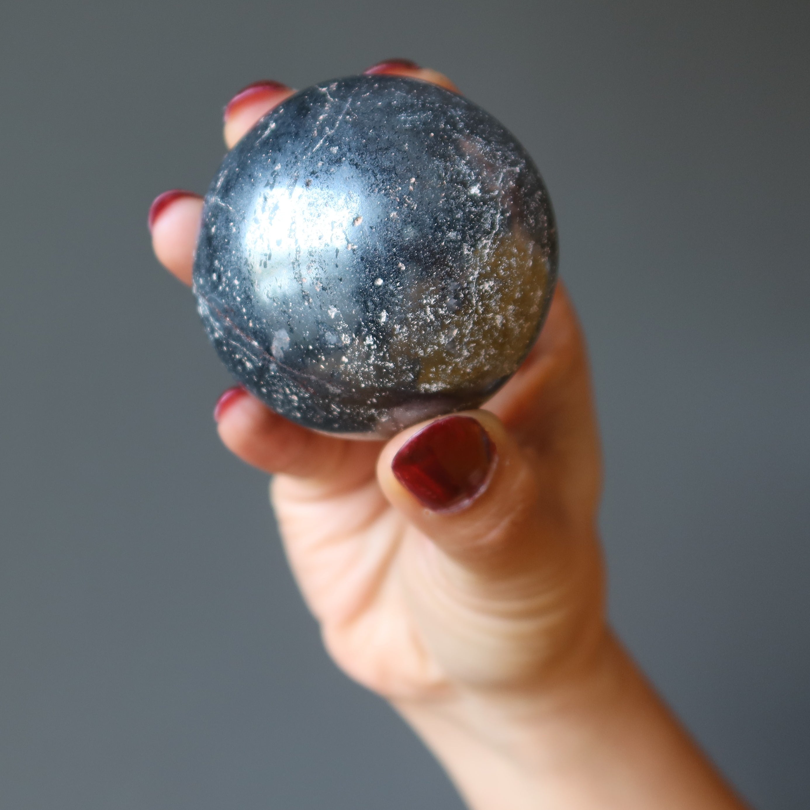 Hematite Sphere Protection Stone Au Naturel Silver Crystal Ball — Satin ...