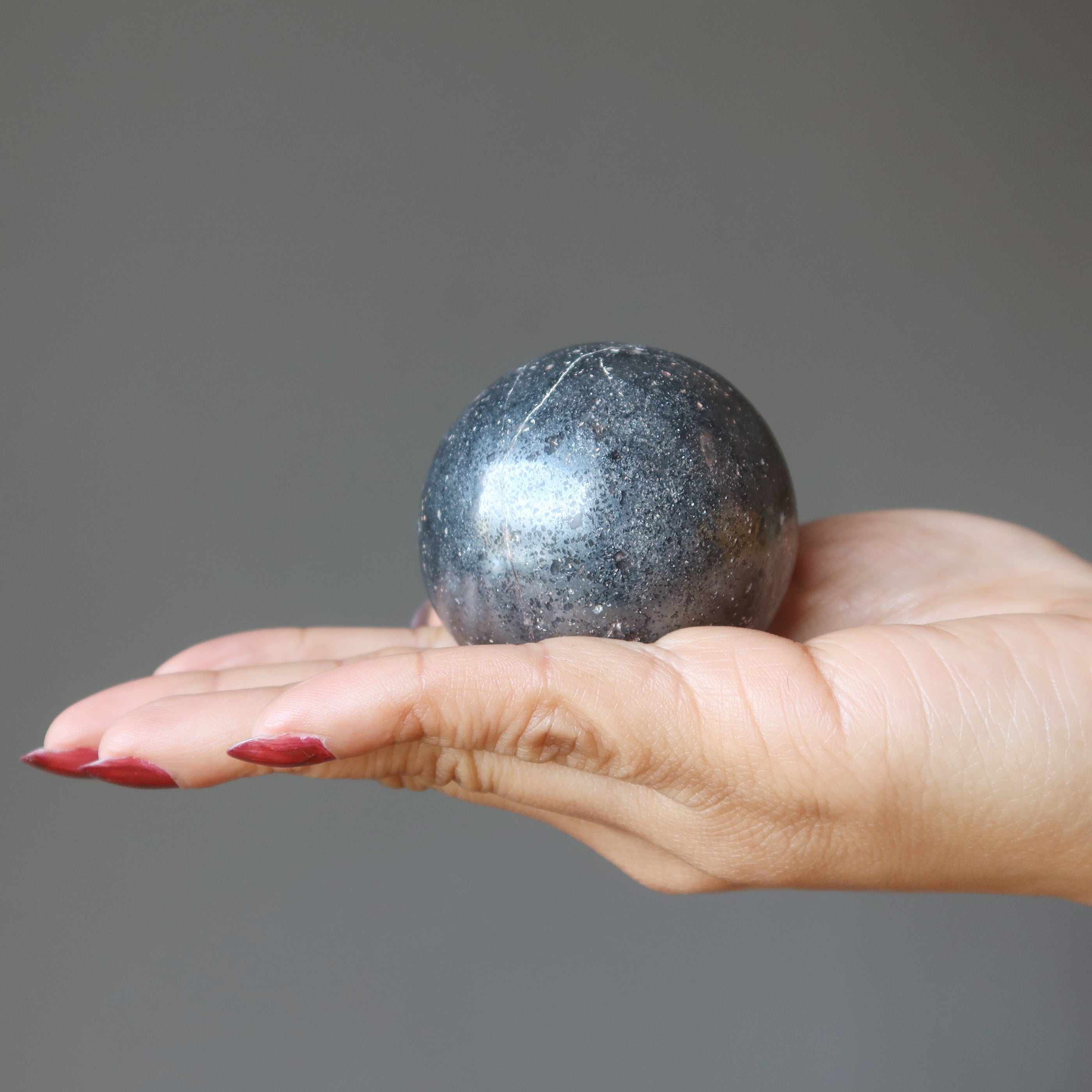 Hematite Sphere Protection Stone Au Naturel Silver Crystal Ball — Satin ...