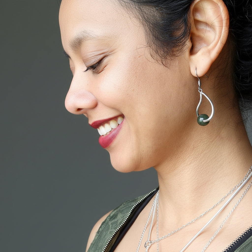 Jade Earrings Deep Prosperity Green Nephrite Gems on Silver — Satin ...