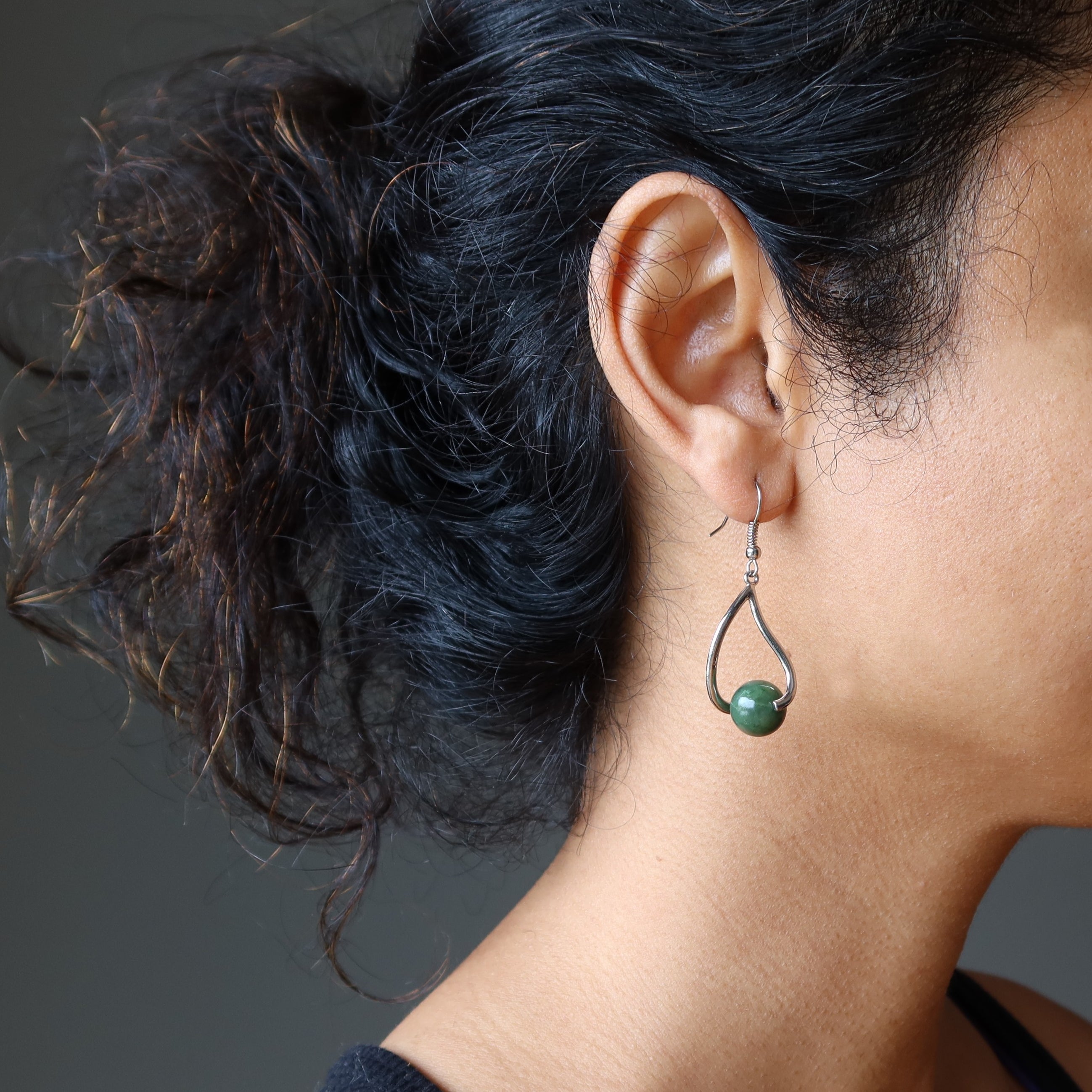 Jade Earrings Deep Prosperity Green Nephrite Gems on Silver — Satin ...