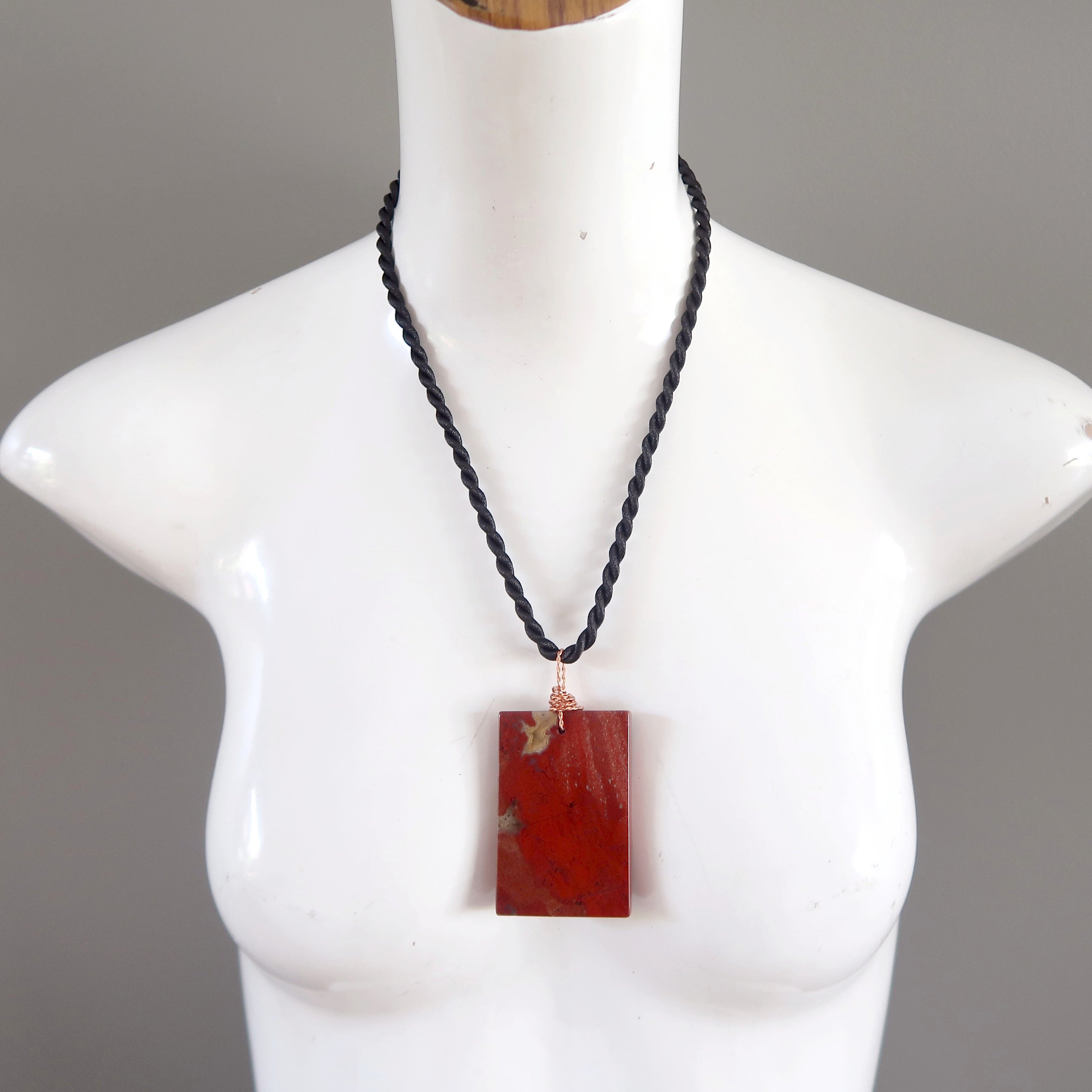 Red Jasper Necklace Big Energy Rectangle Copper Gemstone — Satin Crystals