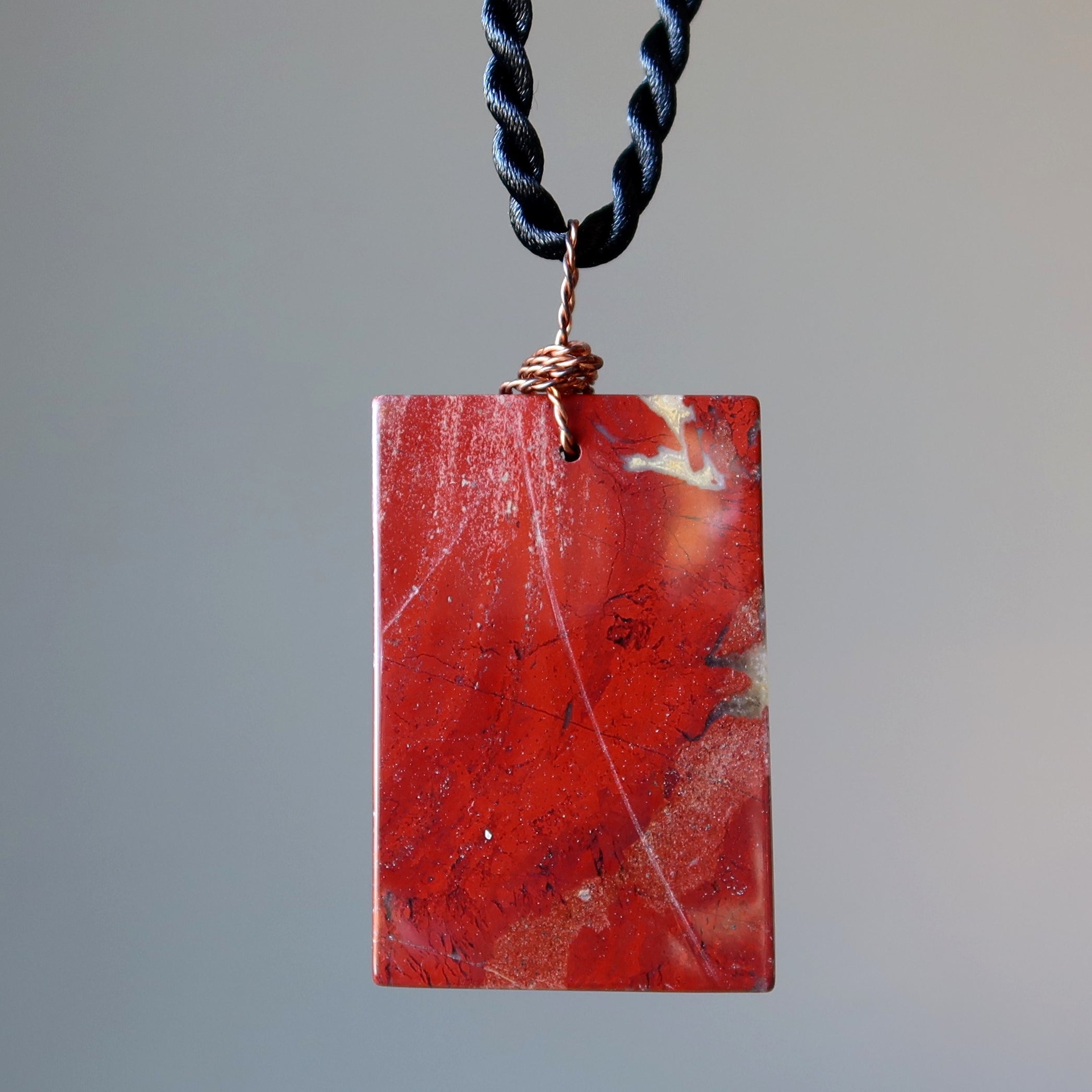 Red Jasper Necklace Big Energy Rectangle Copper Gemstone — Satin Crystals