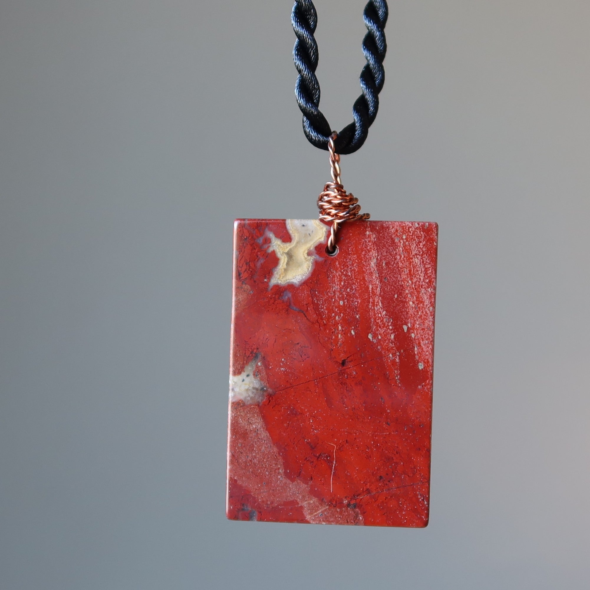 Red Jasper Necklace Big Energy Rectangle Copper Gemstone — Satin Crystals