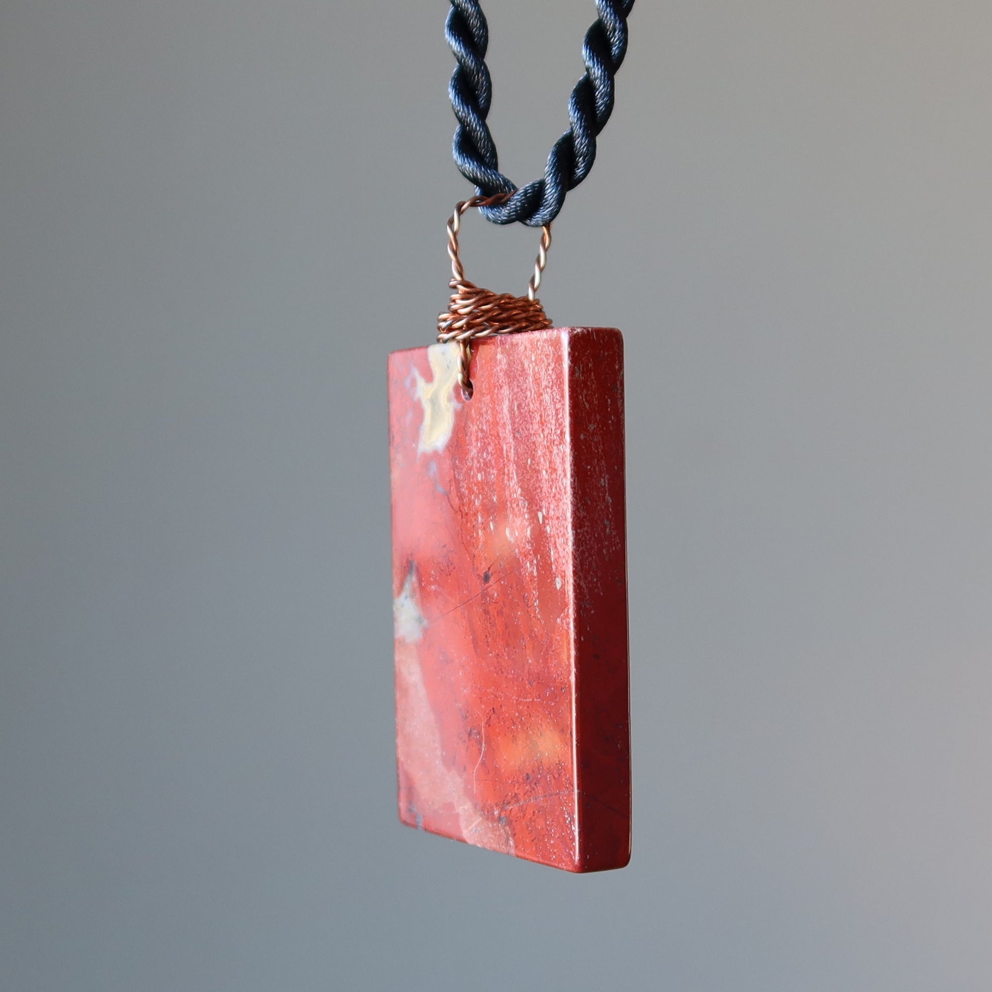 Red Jasper Necklace Big Energy Rectangle Copper Gemstone — Satin Crystals