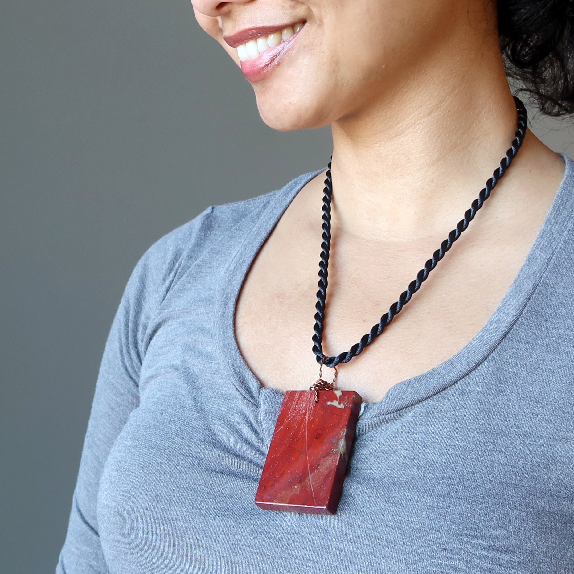 Red Jasper Necklace Big Energy Rectangle Copper Gemstone — Satin Crystals