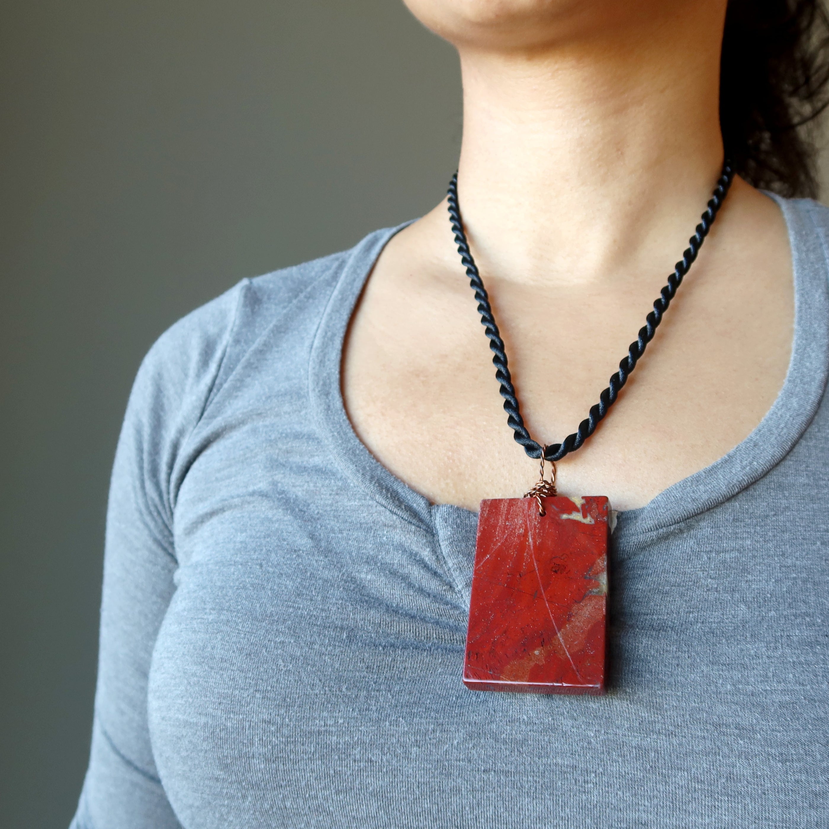 Red Jasper Necklace Big Energy Rectangle Copper Gemstone — Satin Crystals