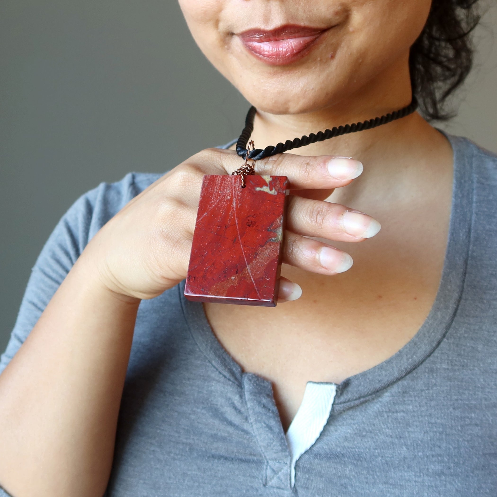 Red Jasper Necklace Big Energy Rectangle Copper Gemstone — Satin Crystals