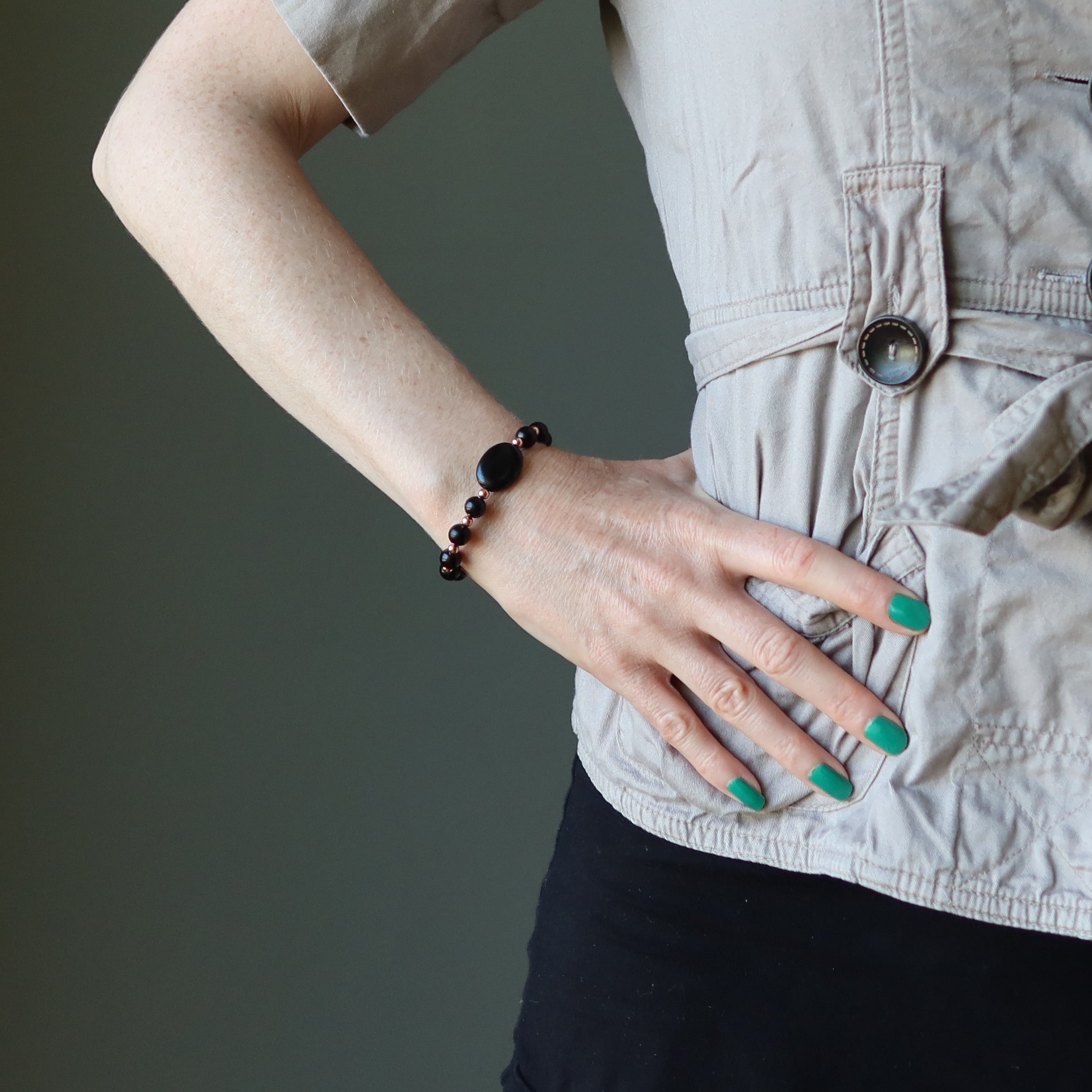 Jet Bracelet Black Azabache Deflector Protection Copper — Satin Crystals