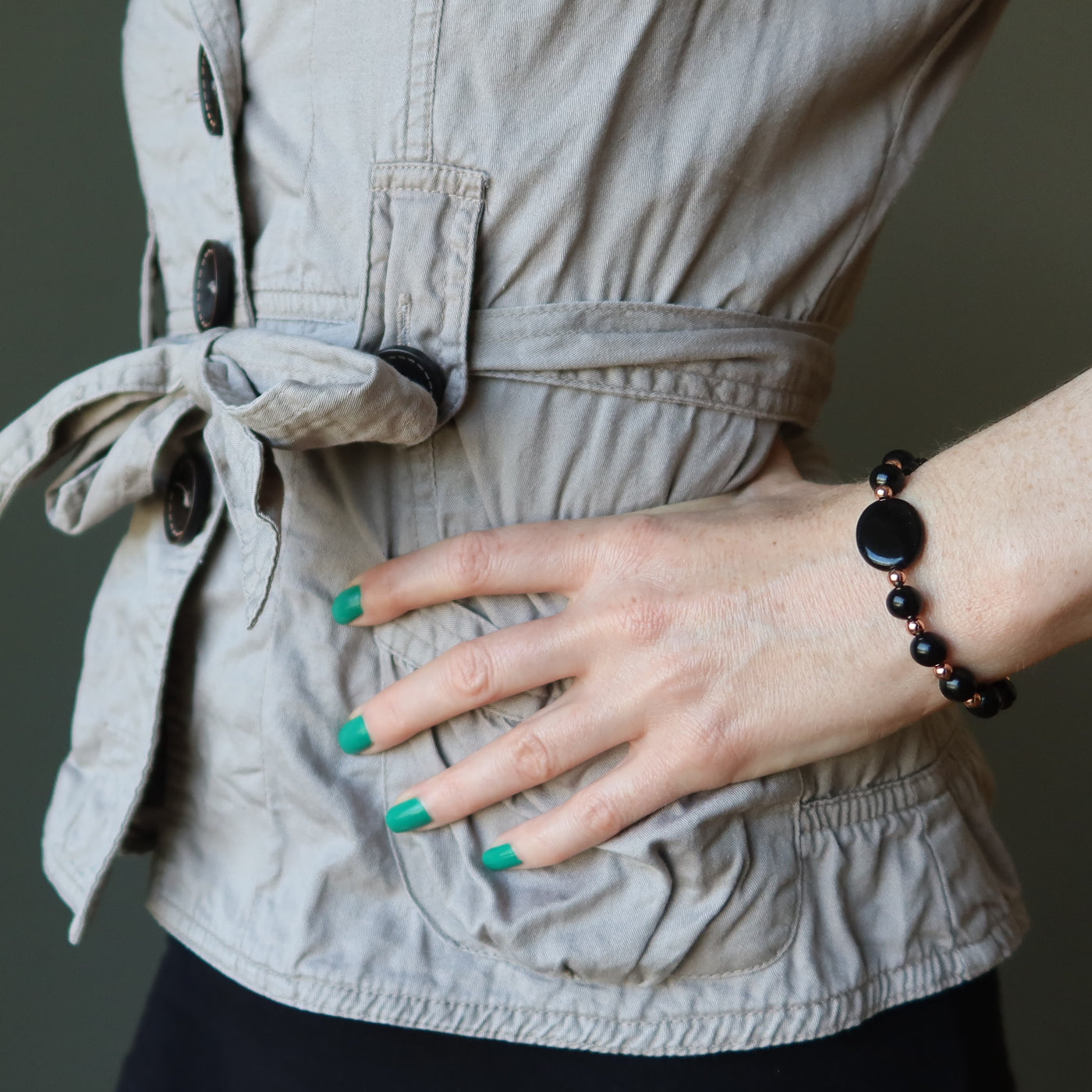 Jet Bracelet Black Azabache Deflector Protection Copper — Satin Crystals