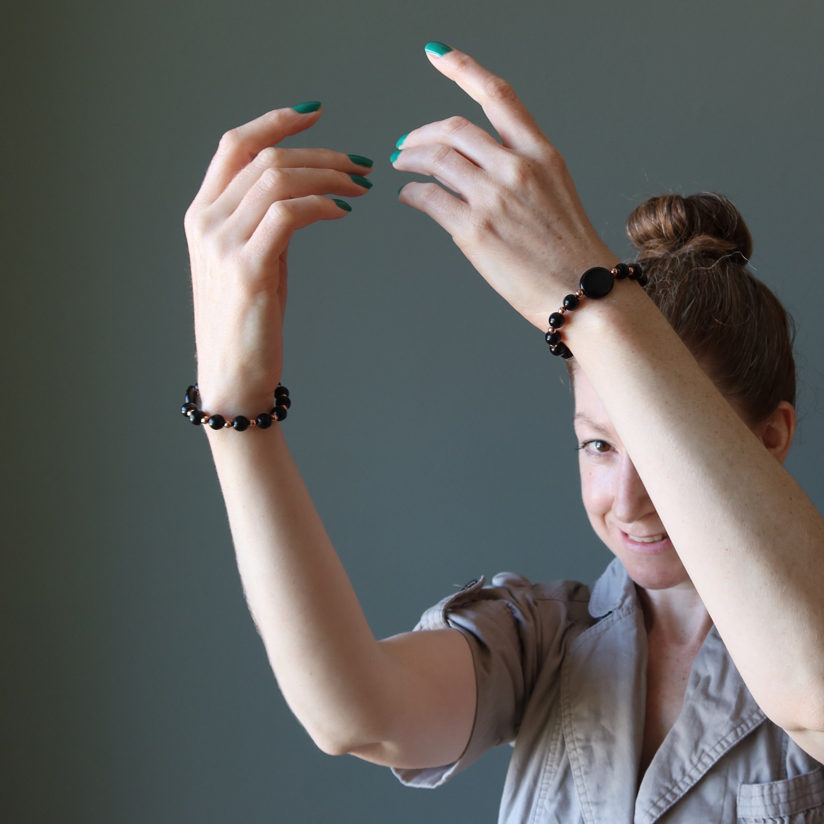 Jet Bracelet Black Azabache Deflector Protection Copper — Satin Crystals