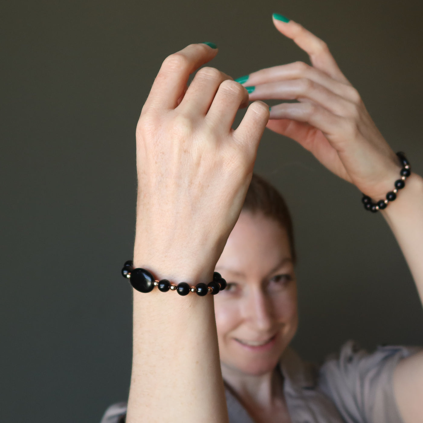 Jet Bracelet Black Azabache Deflector Protection Copper — Satin Crystals