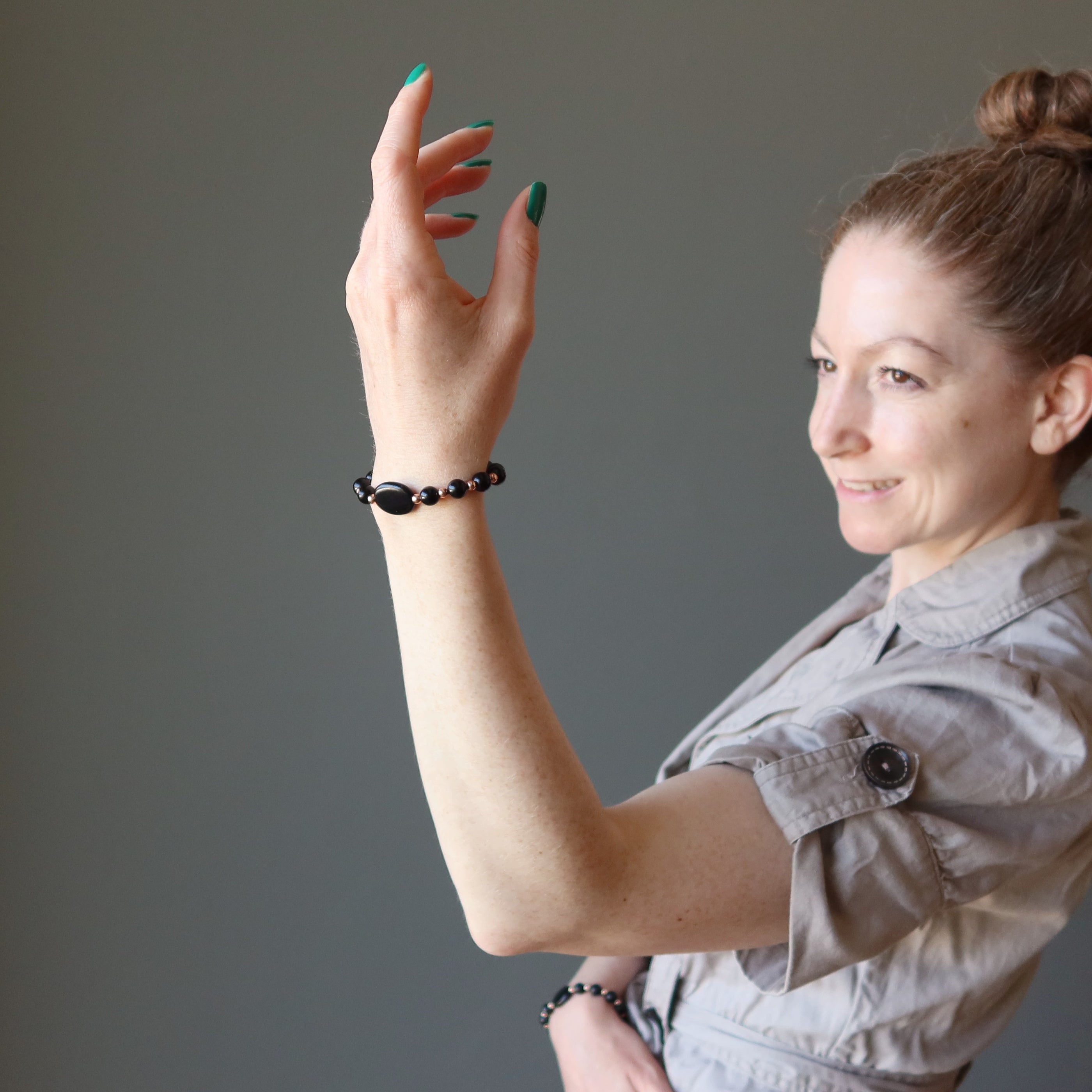 Jet Bracelet Black Azabache Deflector Protection Copper — Satin Crystals