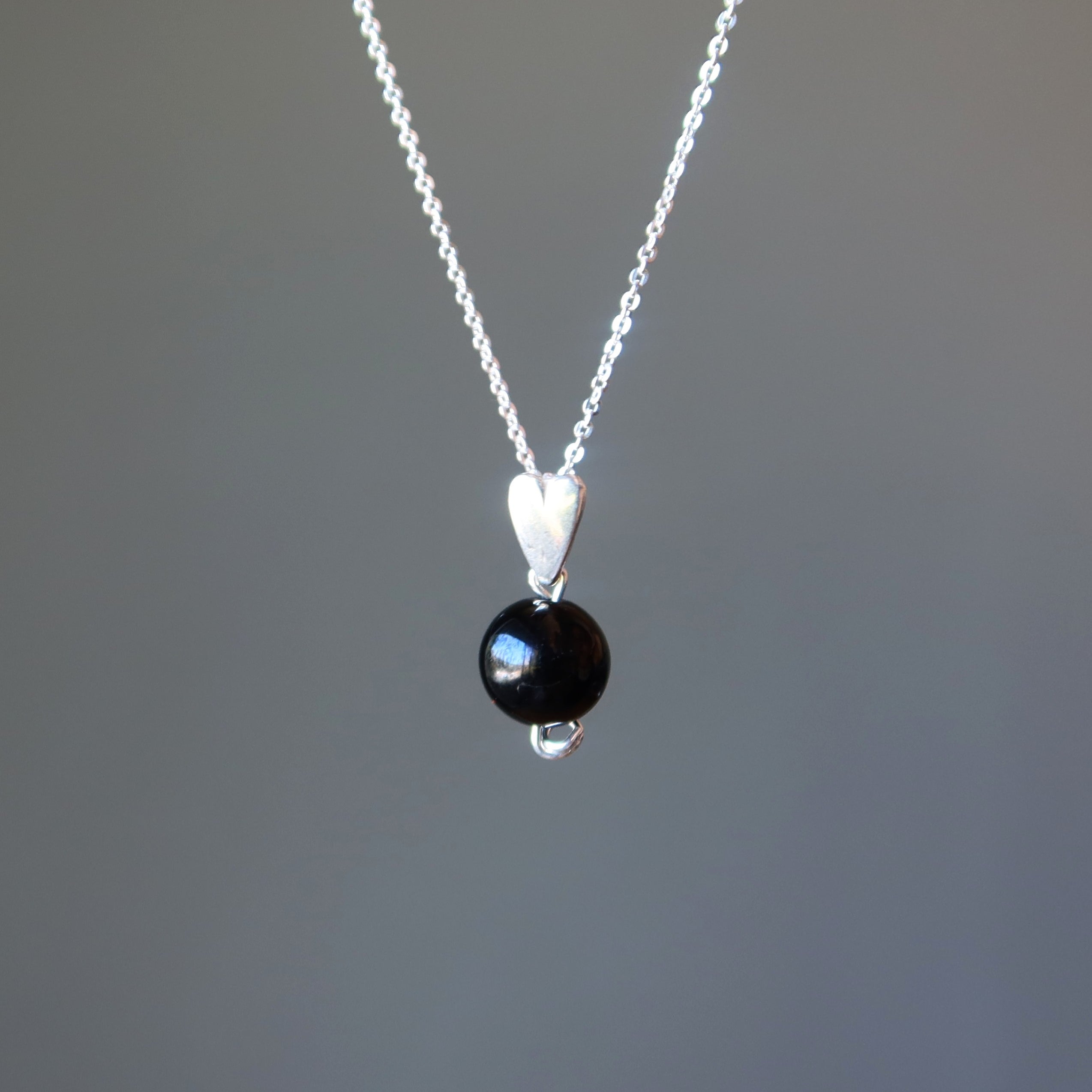 Jet Necklace Sweetheart Stone Black Sterling Silver — Satin Crystals