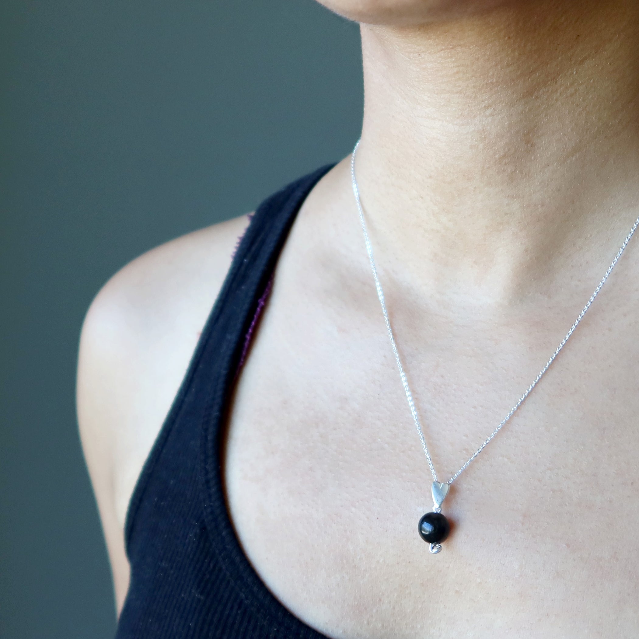 Jet Necklace Sweetheart Stone Black Sterling Silver — Satin Crystals