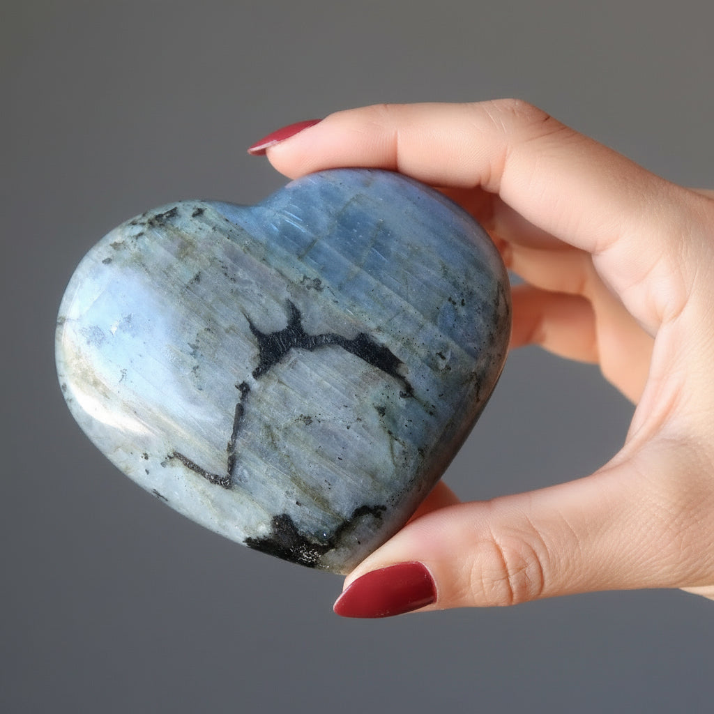Labradorite Heart Super Rainbow Infinite Love Beauty Stone — Satin Crystals