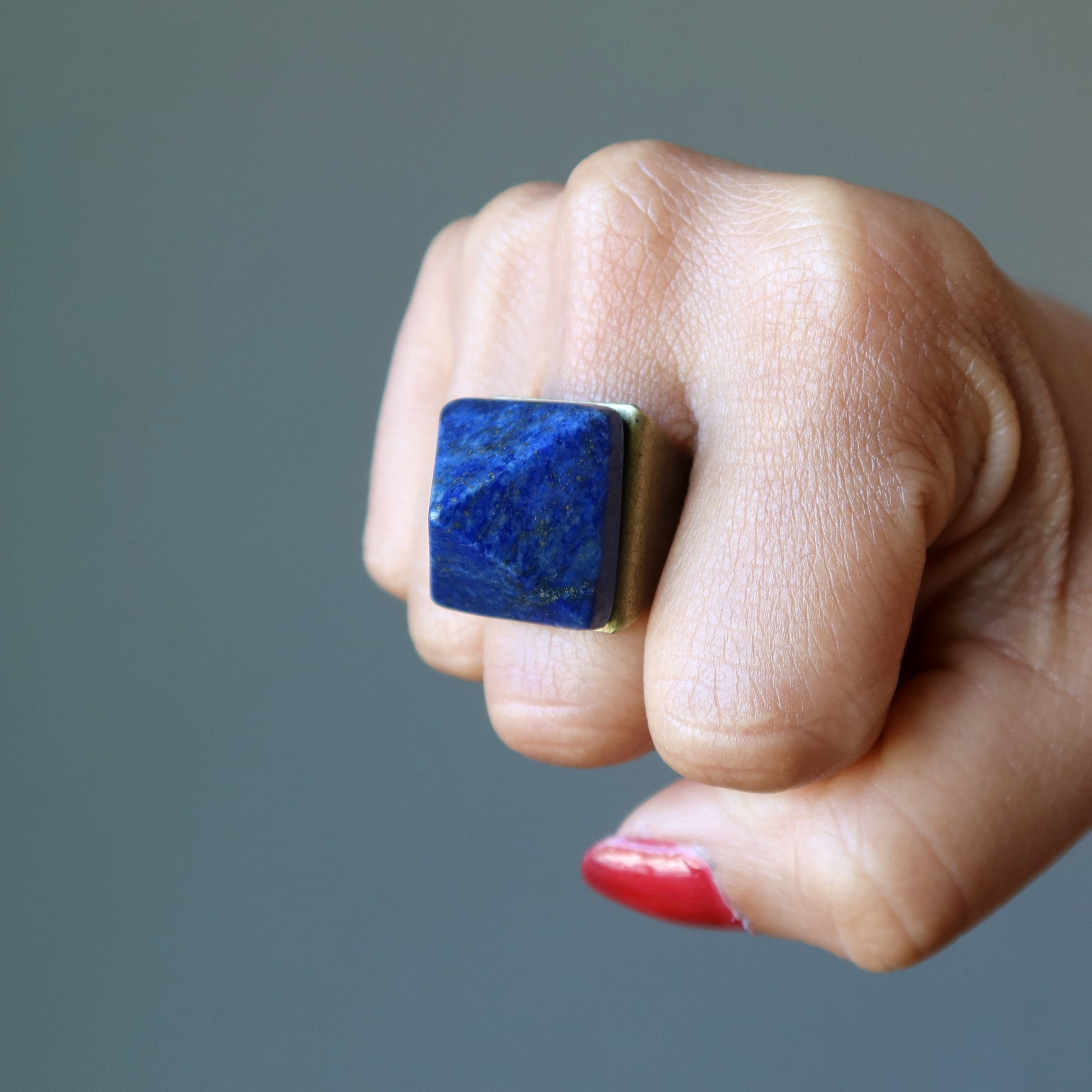 Lapis Ring Blue Pharaoh Pyramid Bronze Adjustable — Satin Crystals