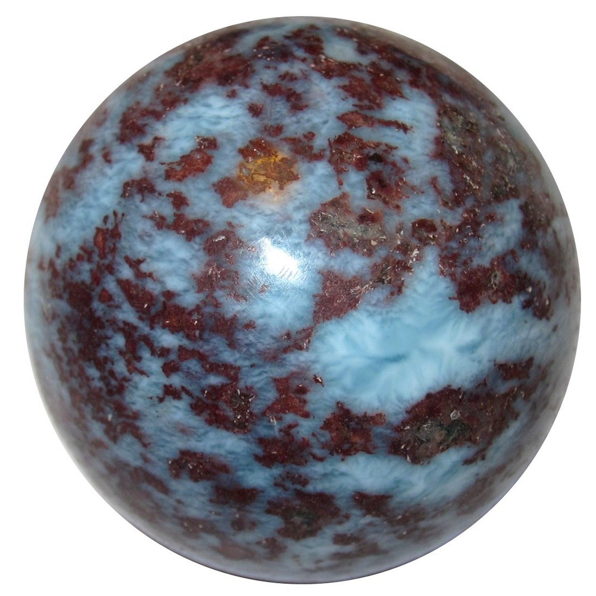 Larimar Sphere Red Hematite Fire in Sky Crystal Ball — Satin Crystals