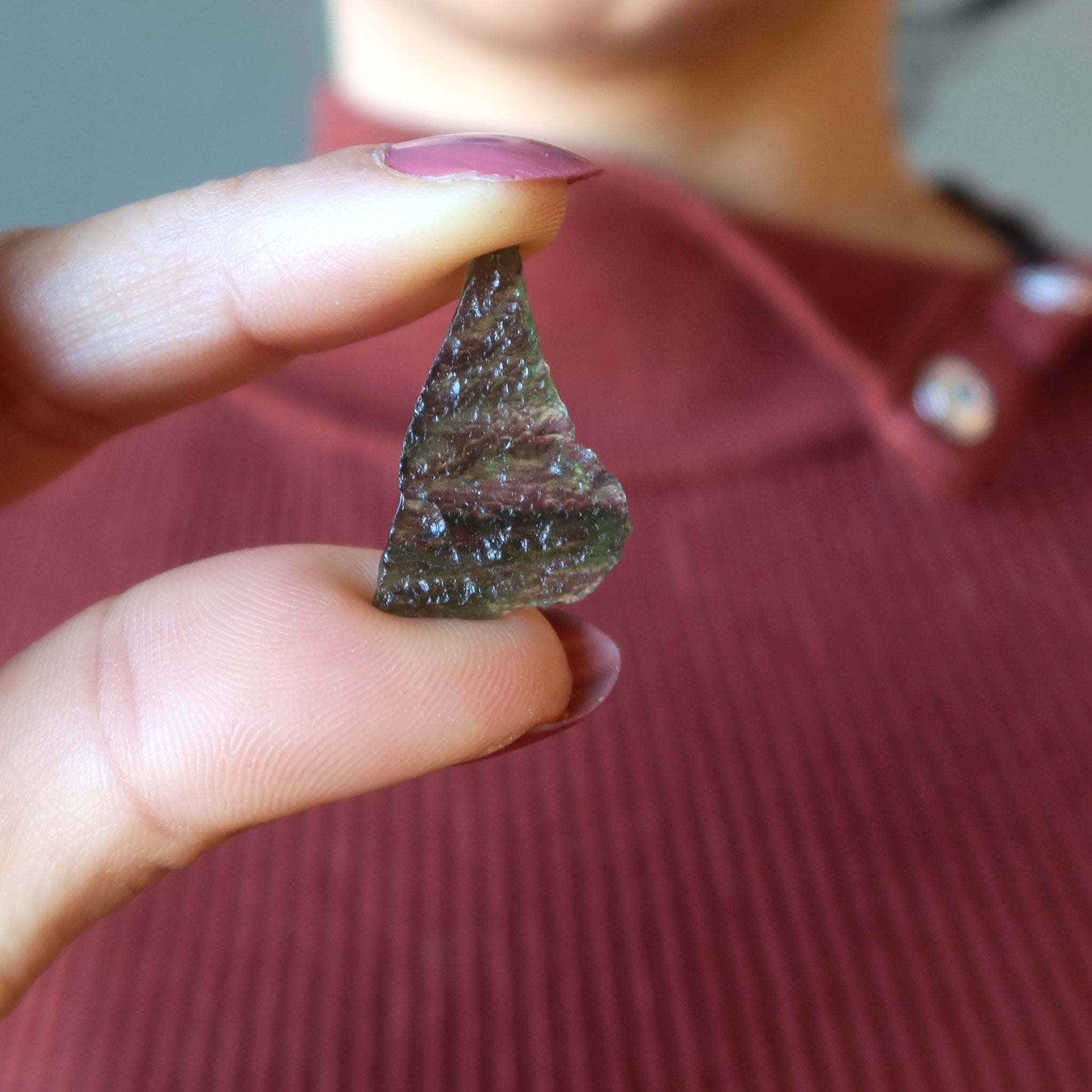 Moldavite Green Tektite Alien Shark Fin Gemstone — Satin Crystals