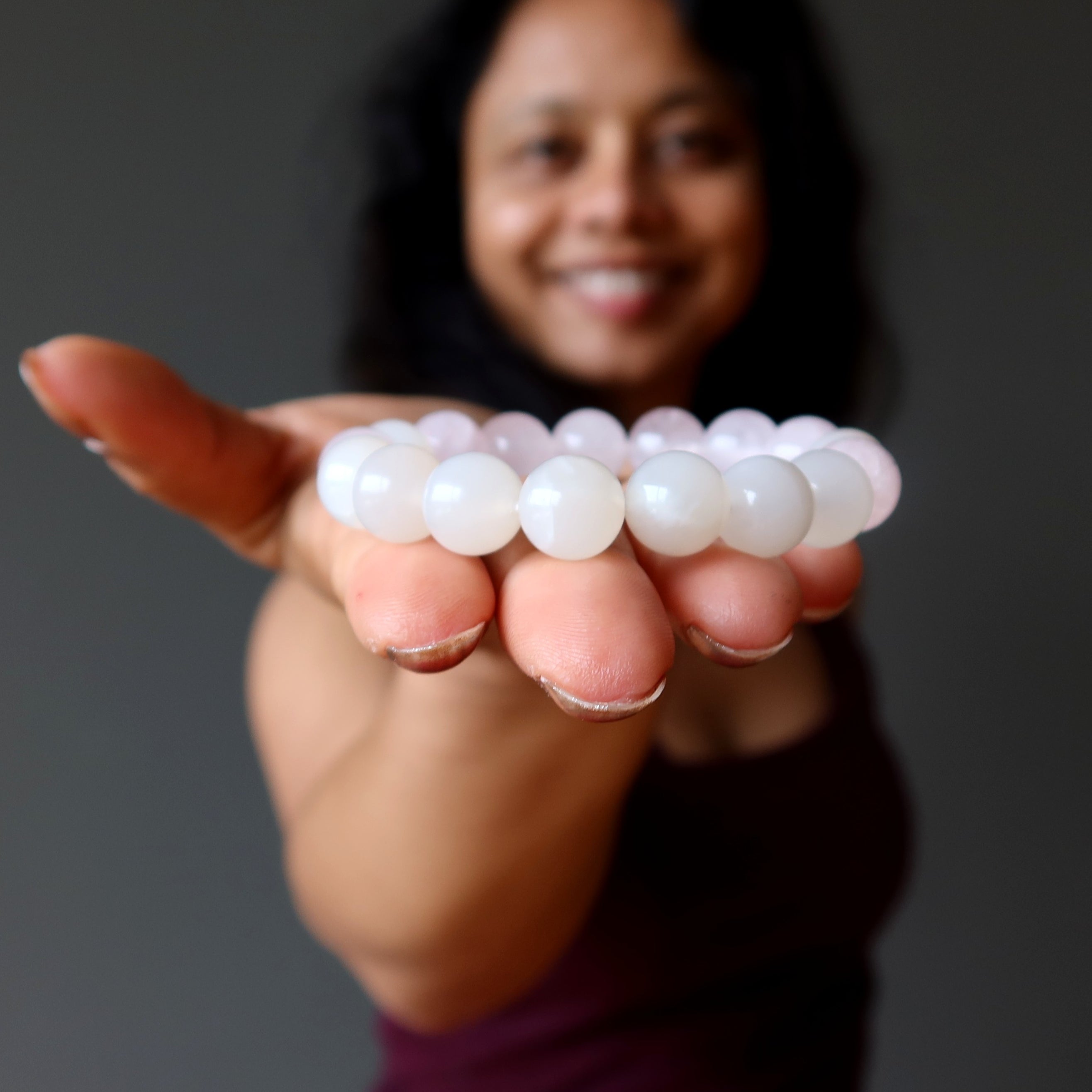 White Moonstone Bracelet Rose Quartz Lunar Love Duet — Satin Crystals