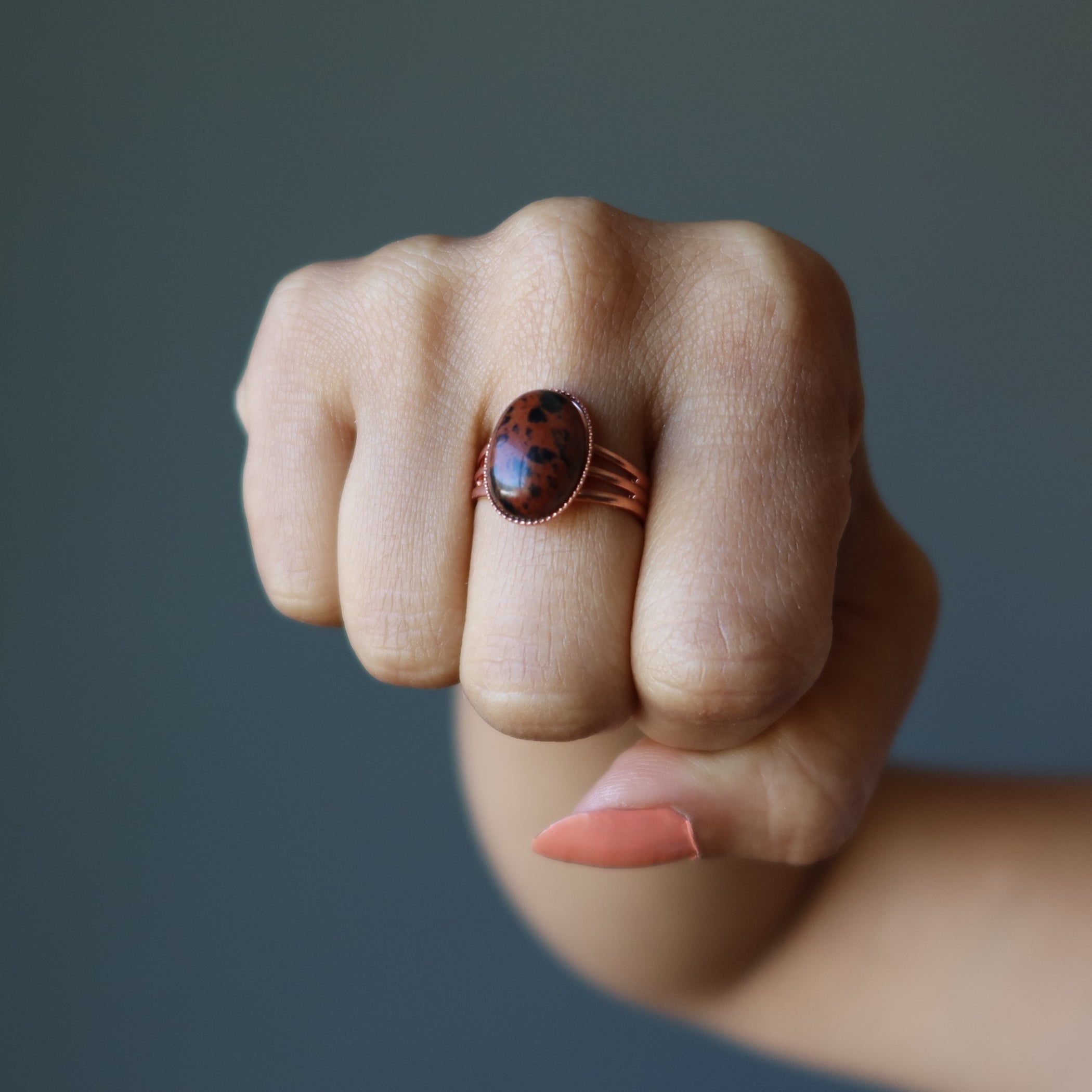Mahogany Obsidian Ring Crystal Copper Adjustable — Satin Crystals