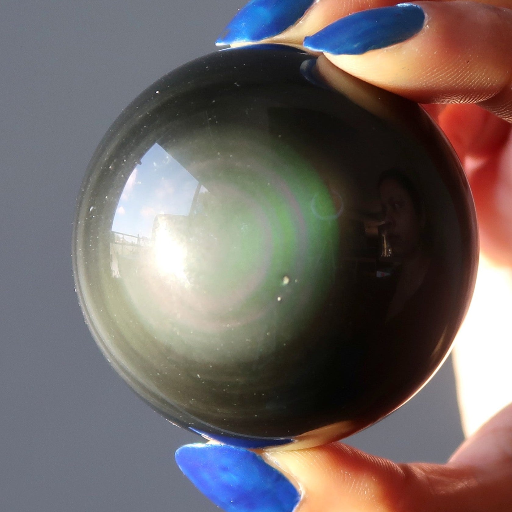 Rainbow Obsidian Sphere Crystal Healing Ball Natural Green Eyed Spirit ...