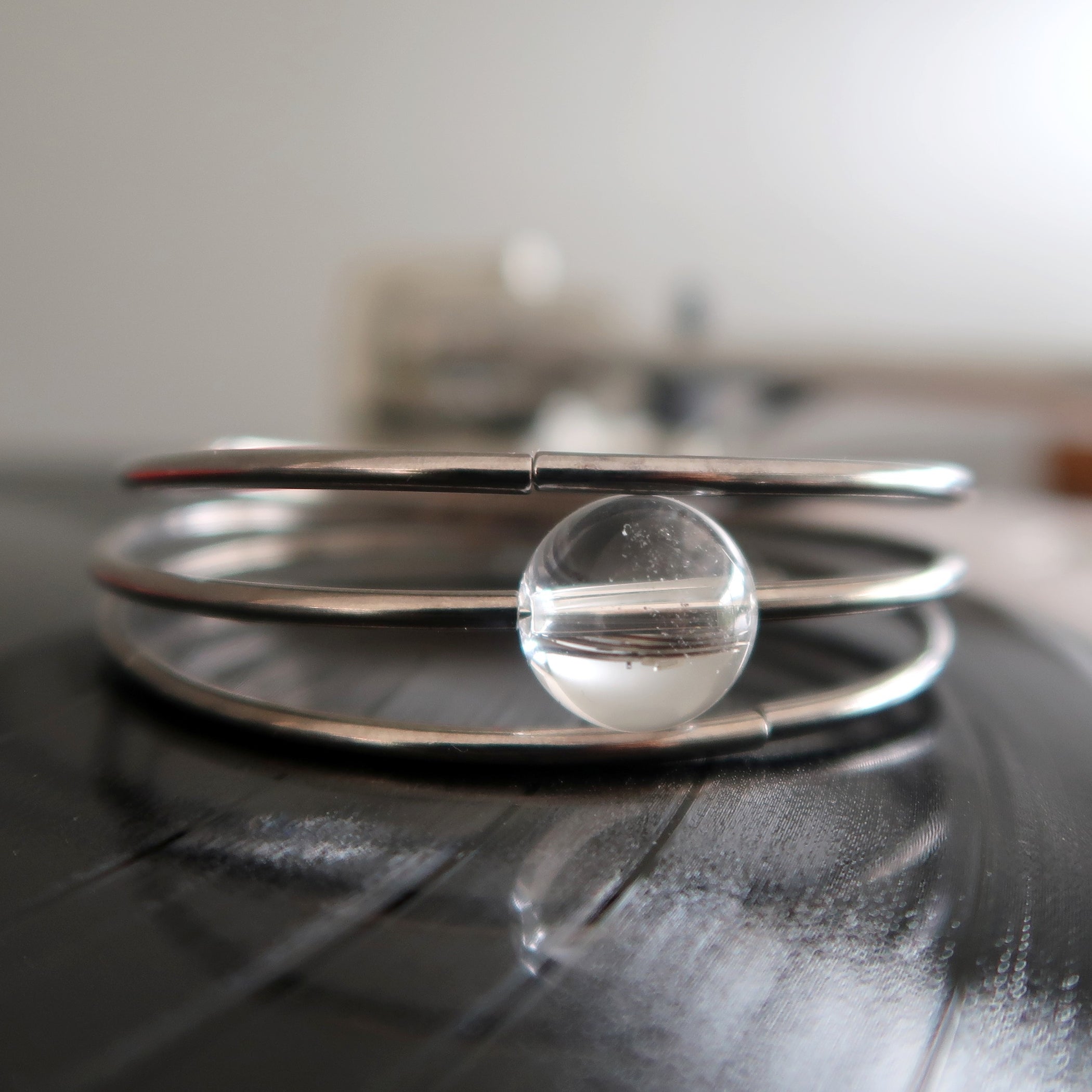Clear Quartz Bracelet Crystal Ball Memory Wrap Coil — Satin Crystals