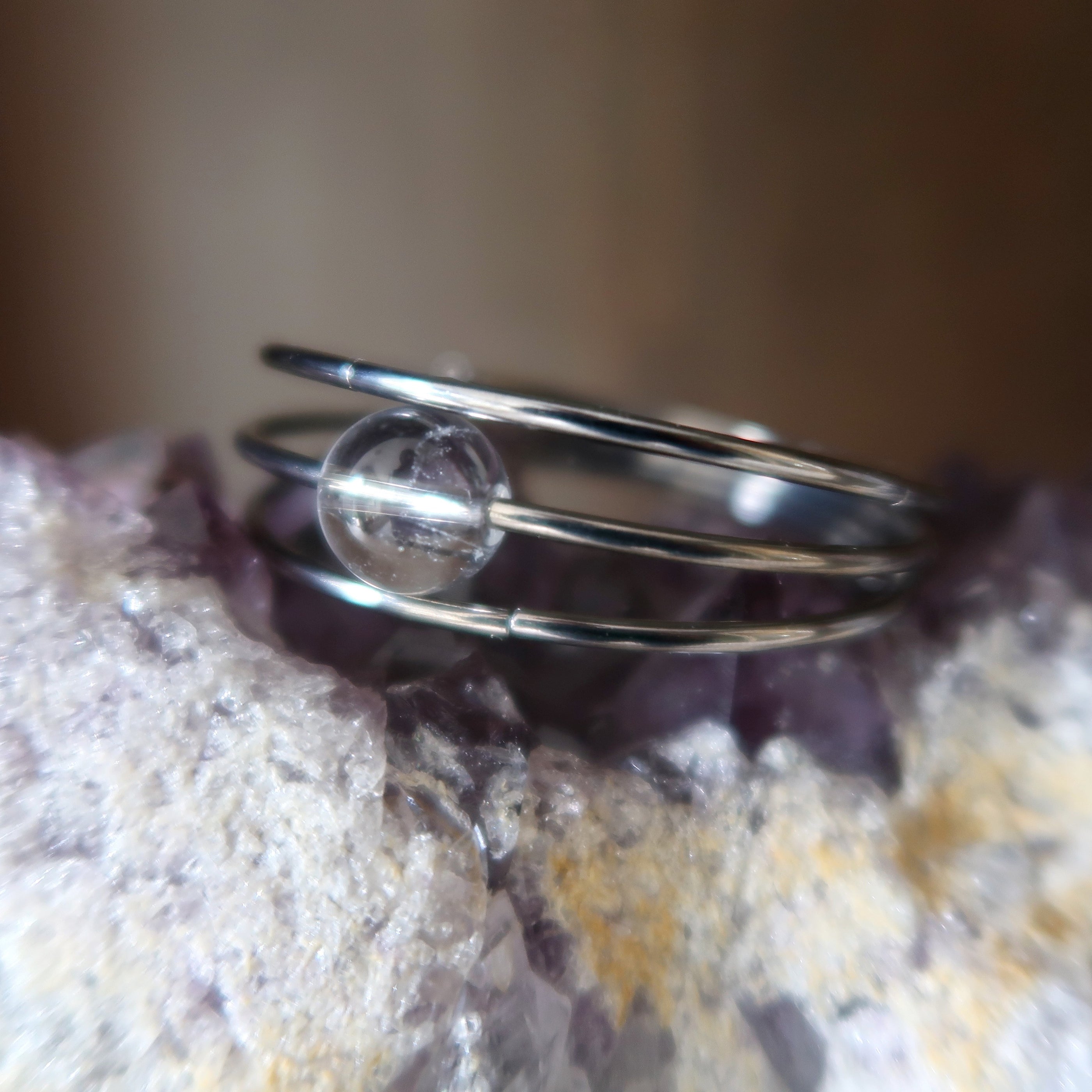 Clear Quartz Bracelet Crystal Ball Memory Wrap Coil — Satin Crystals