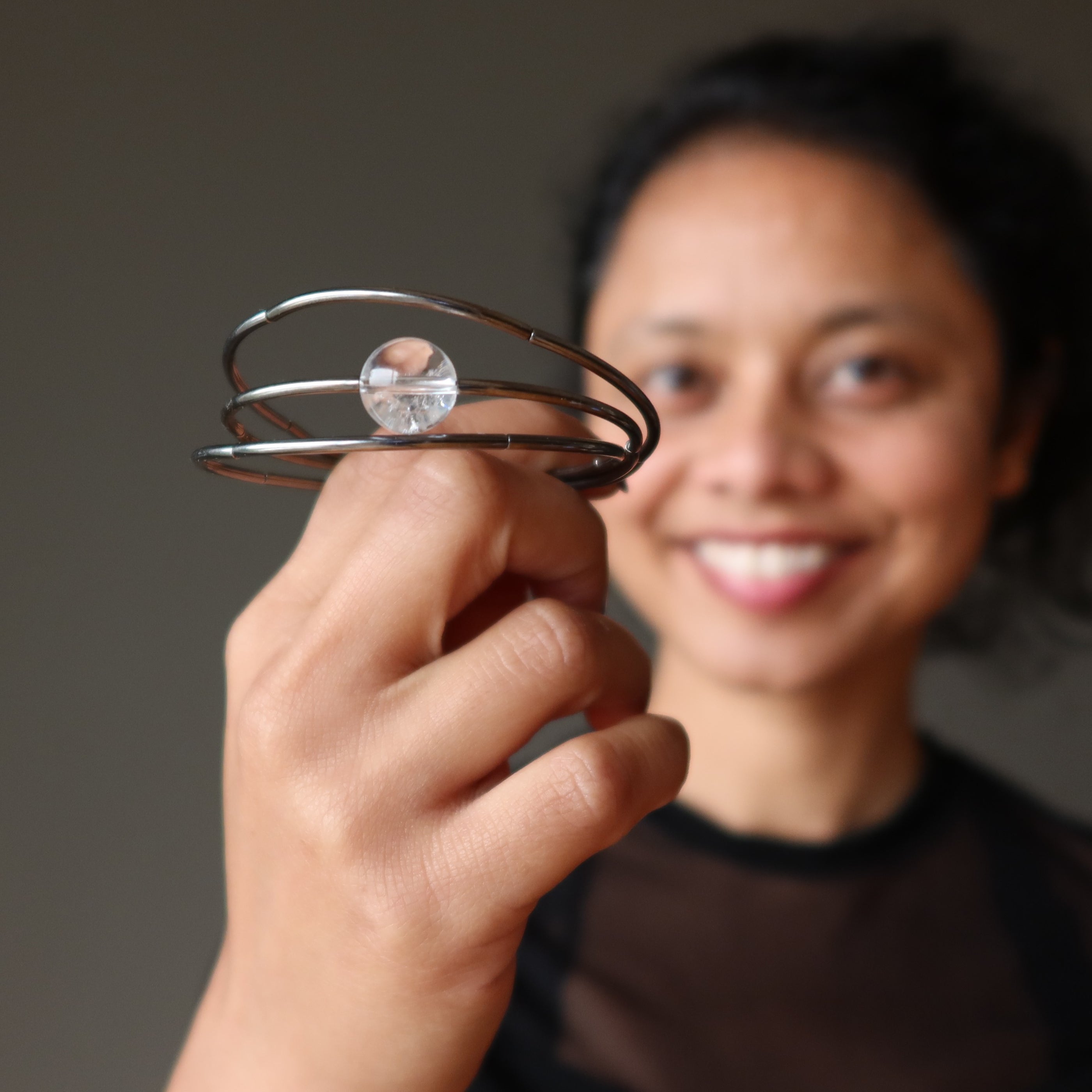 Clear Quartz Bracelet Crystal Ball Memory Wrap Coil — Satin Crystals