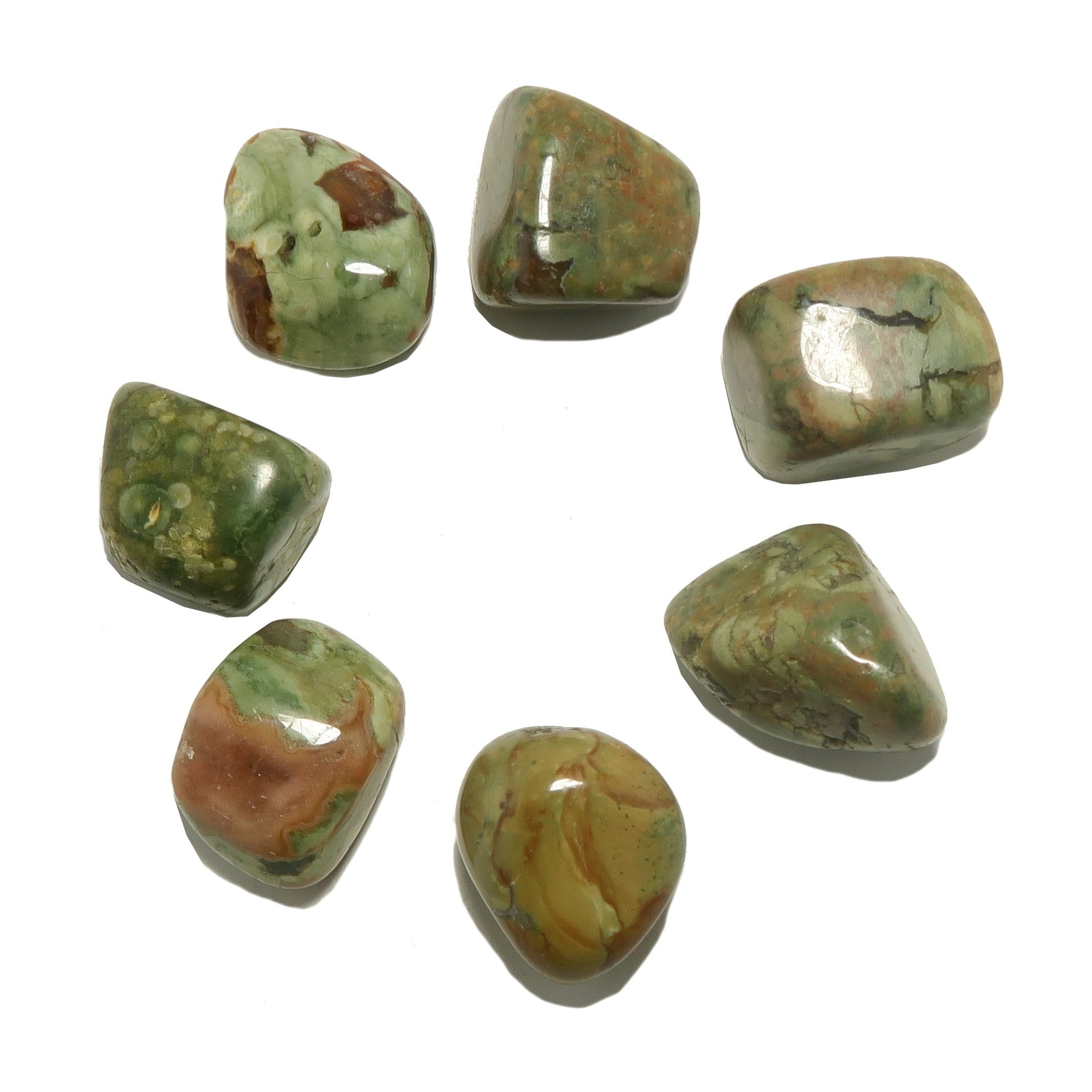 Rhyolite Tumbled Stone Rainforest Green Gem — Satin Crystals