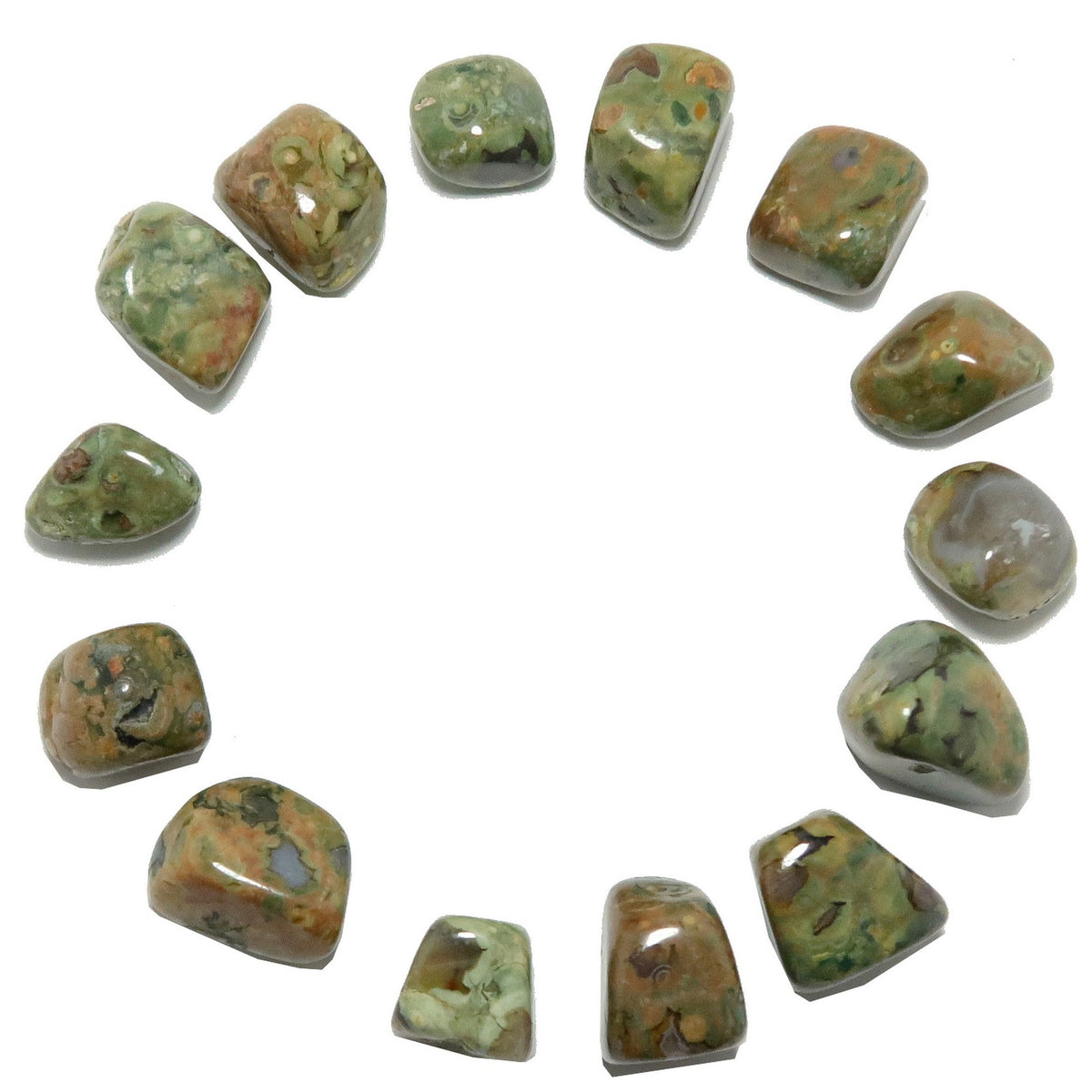 Rhyolite Tumbled Stone Rainforest Green Gem — Satin Crystals