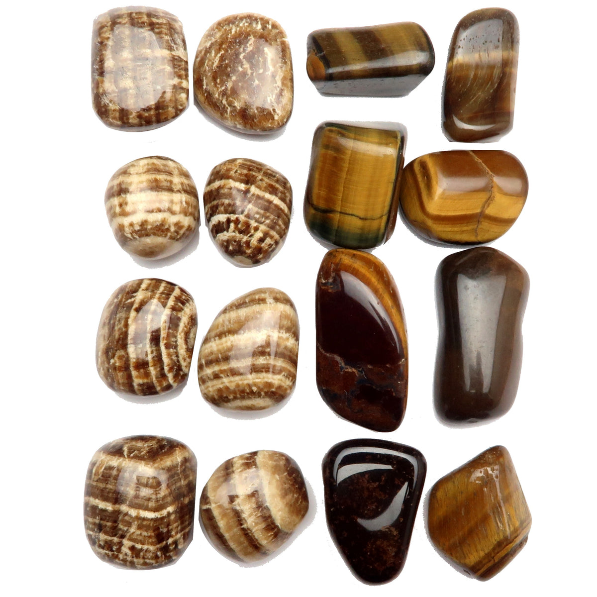 Tumbled Stone Set Root Chakra Tigers Eye Aragonite — Satin Crystals