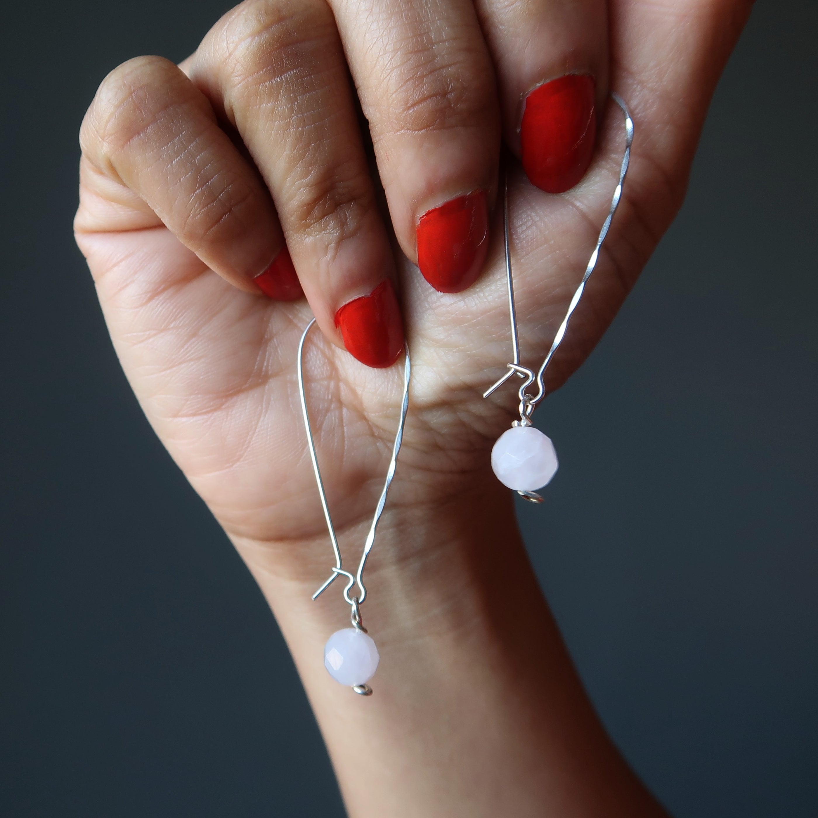 Rose Quartz Earrings Pretty in Pink Rosy Dew Drops — Satin Crystals