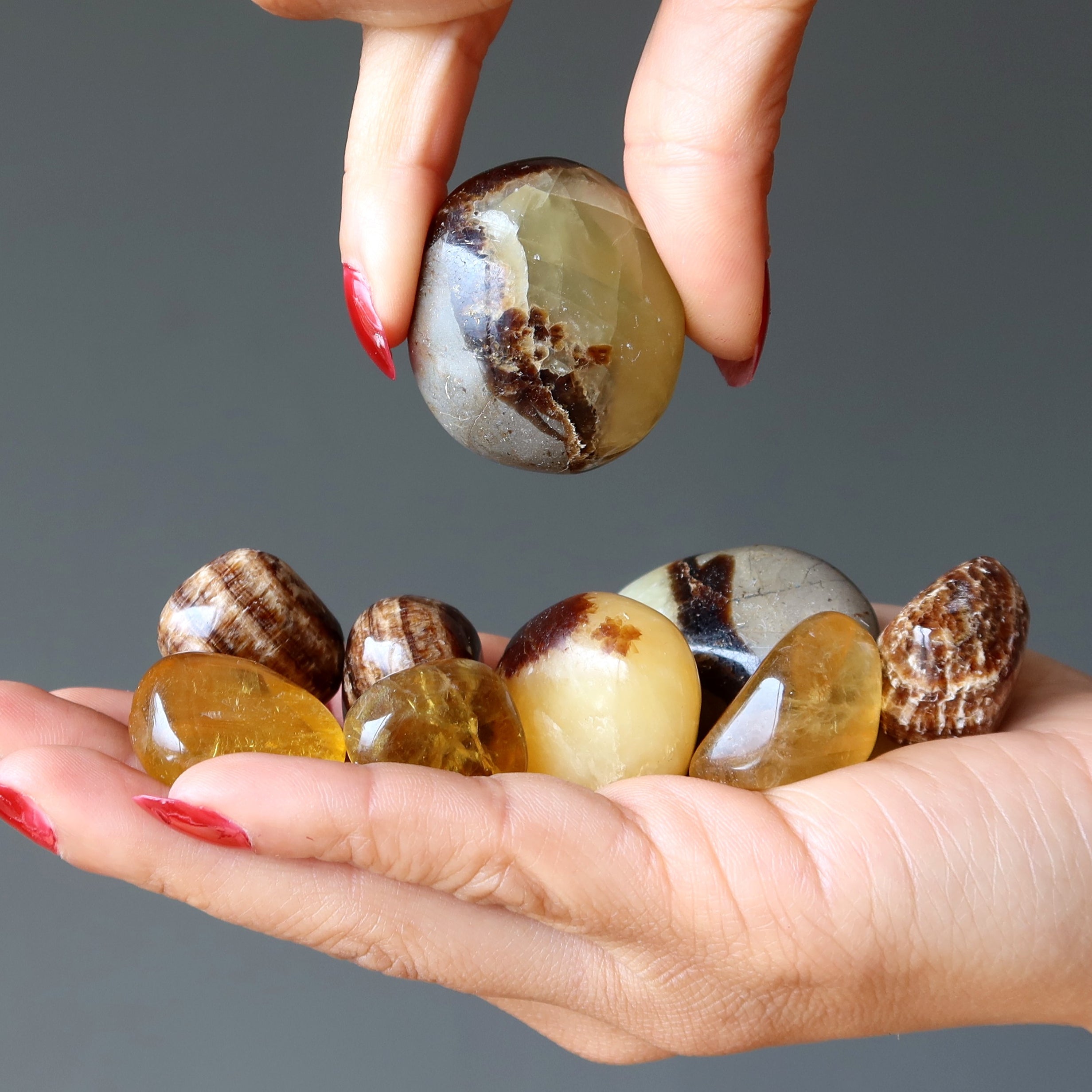 Solar Plexus Chakra Tumbled Stone Set Sun-Earth Septarian Calcite Arag ...