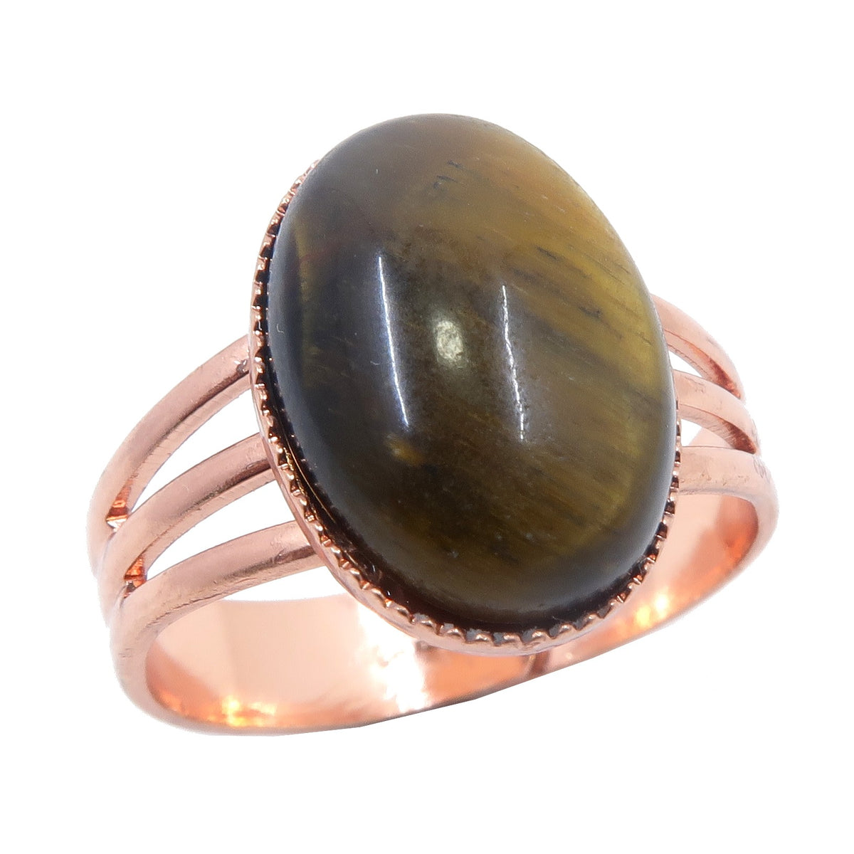 Tigers Eye Ring Golden Brown Nature Gem Adjustable Copper — Satin Crystals